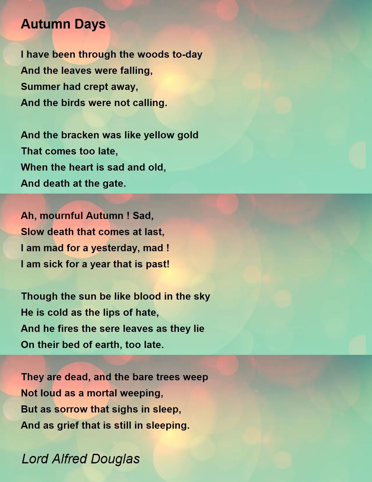Autumn Days Poem By Lord Alfred Douglas Poem Hunter