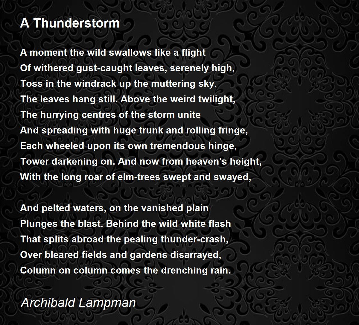 A Thunderstorm Poem by Archibald Lampman - Poem Hunter