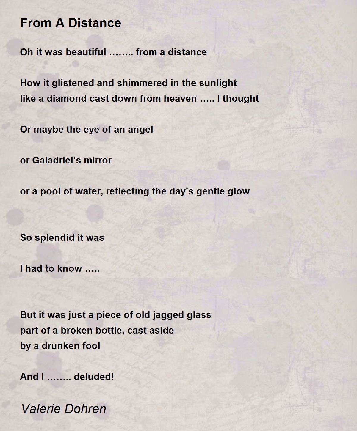 From A Distance Poem by Valerie Dohren - Poem Hunter