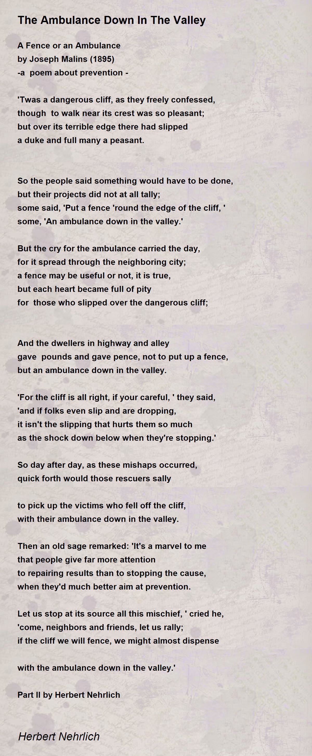The Ambulance Down In The Valley Poem by Herbert Nehrlich - Poem Hunter