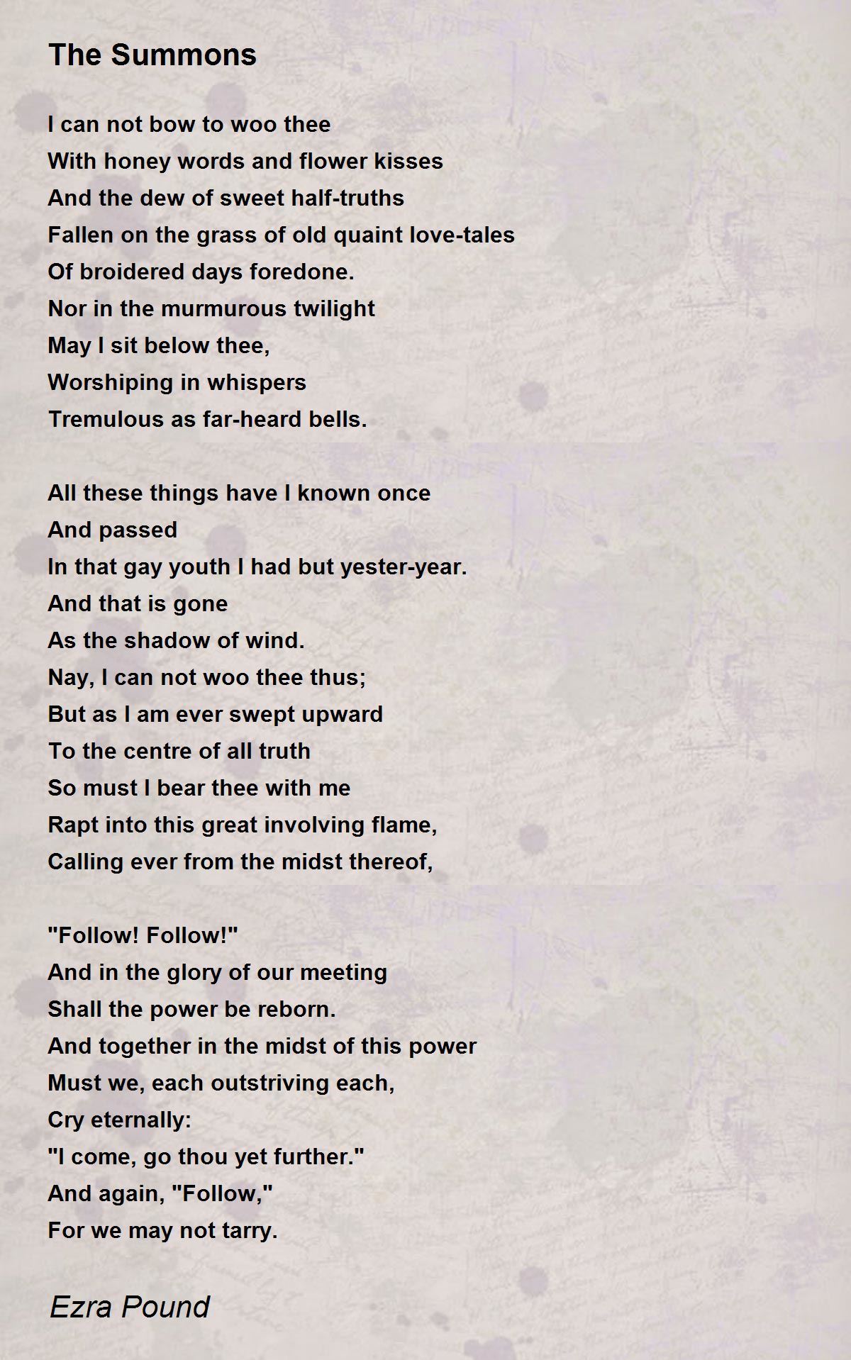 The Summons Poem by Ezra Pound - Poem Hunter