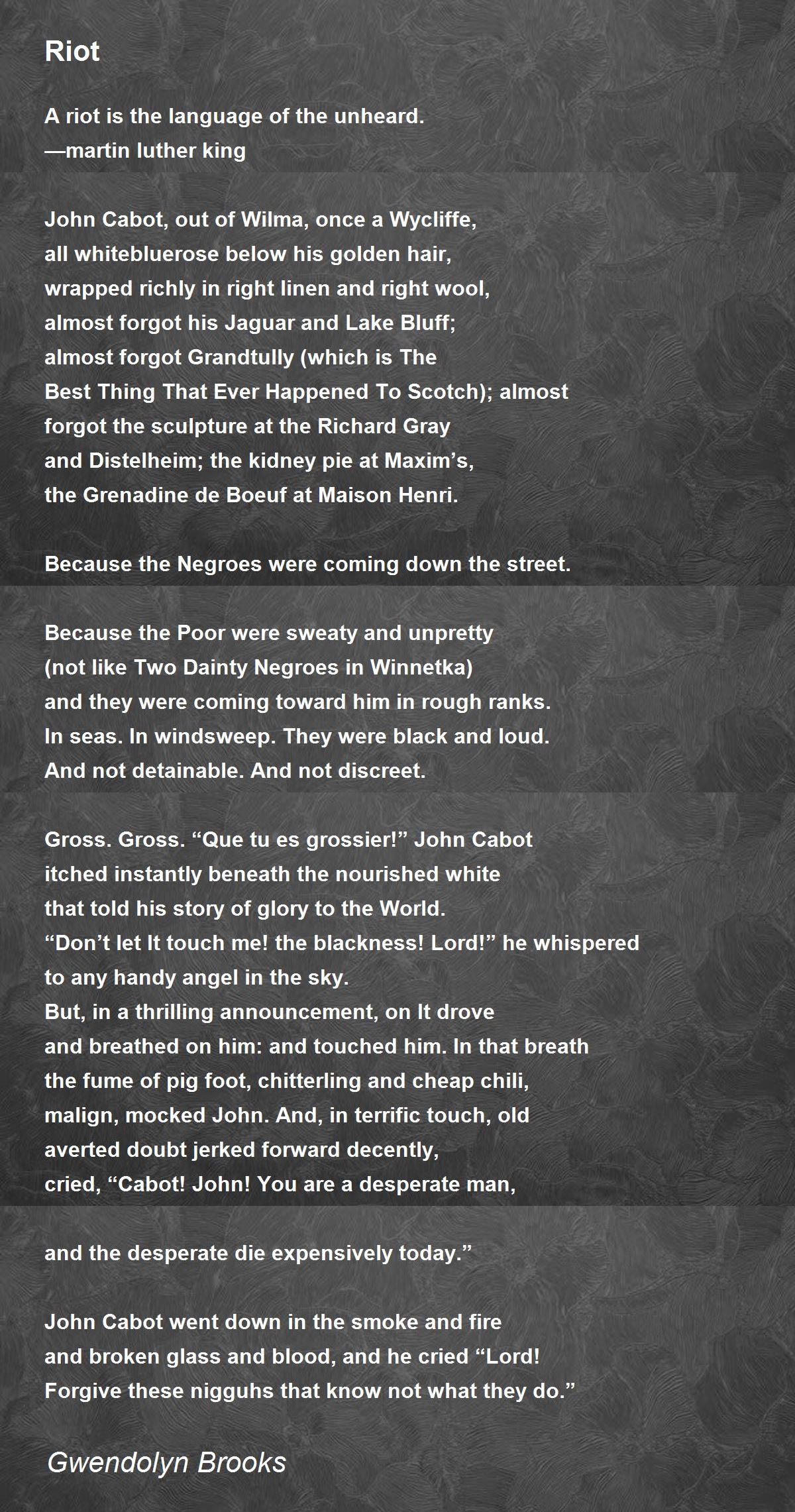 Riot Poem by Gwendolyn Brooks - Poem Hunter