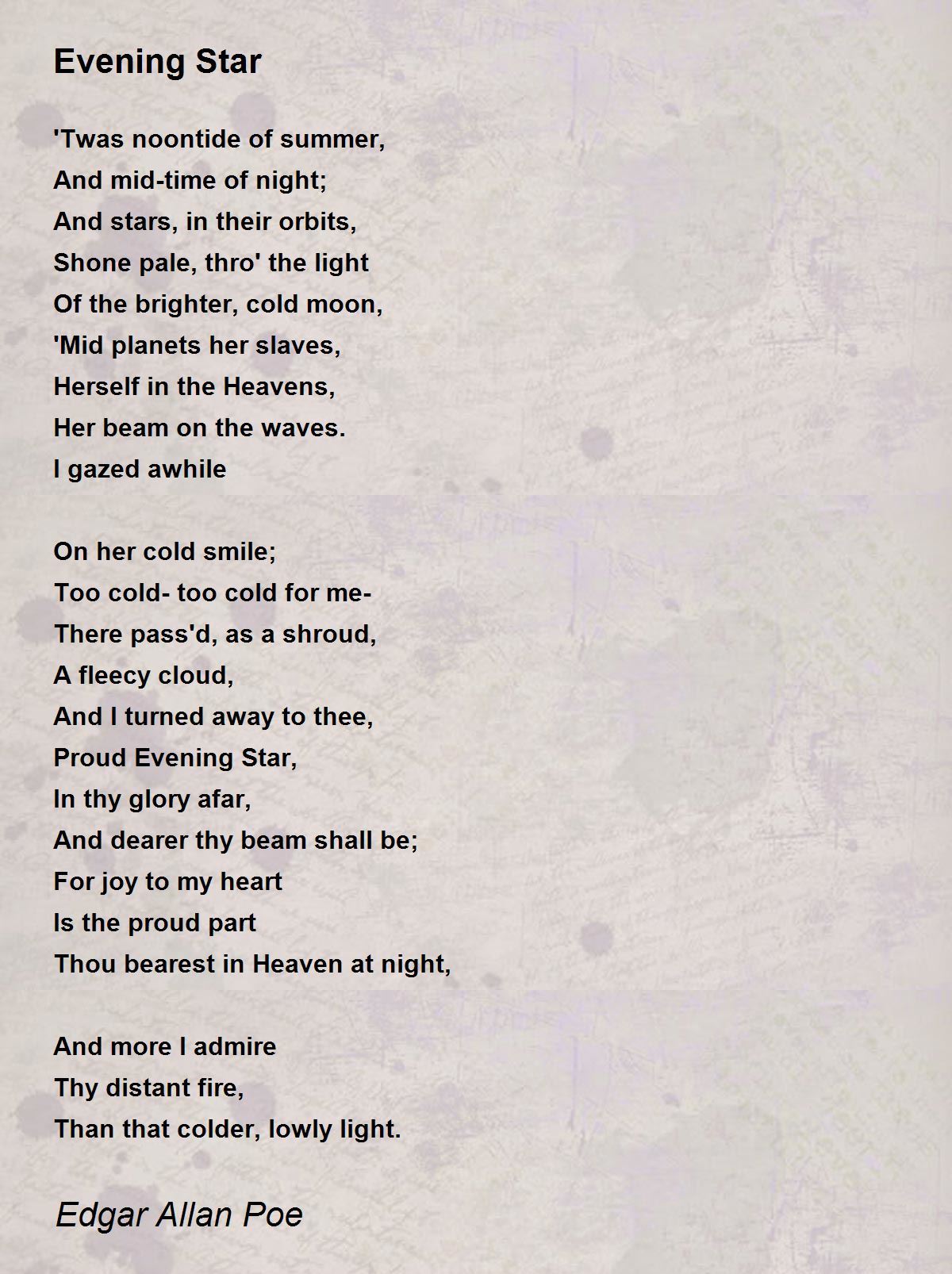 Evening Star Poem By Edgar Allan Poe Poem Hunter