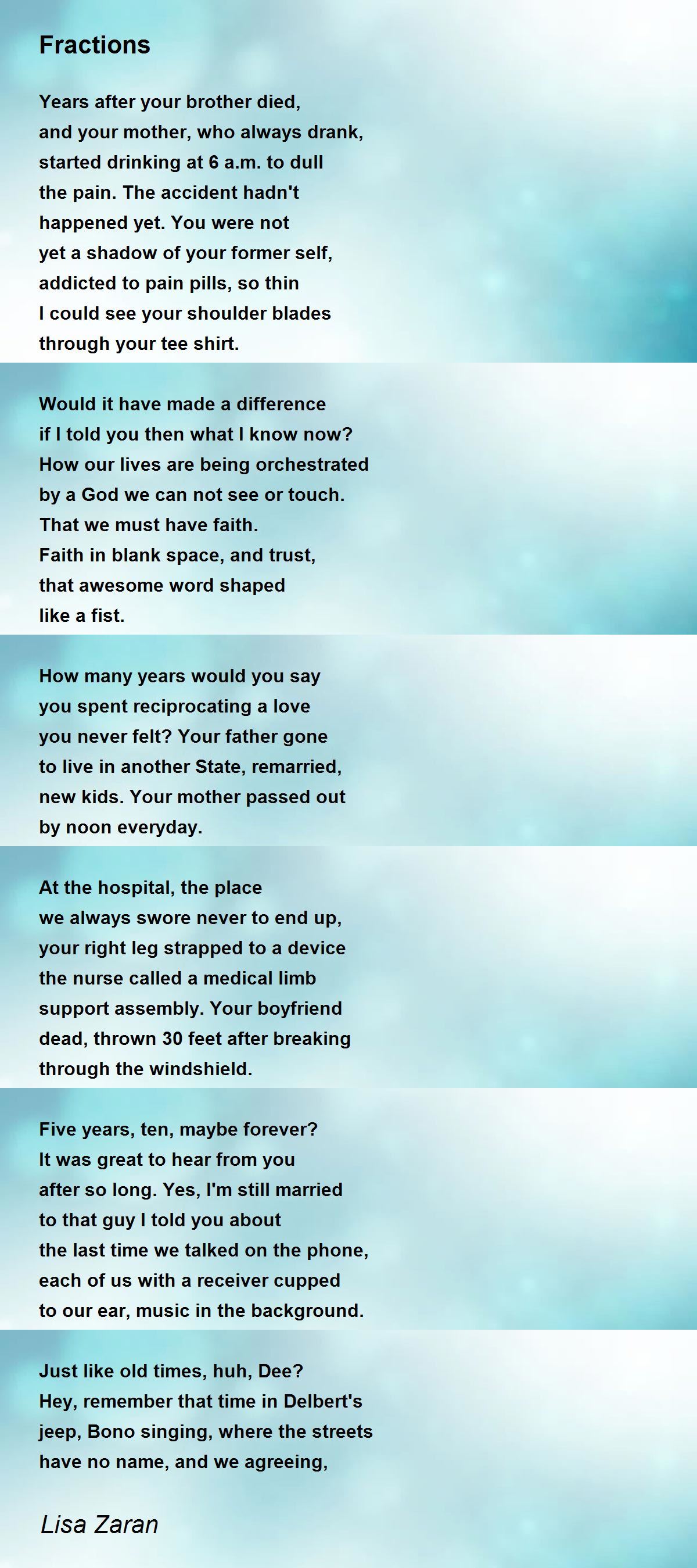 Fractions by Lisa Zaran - Fractions Poem