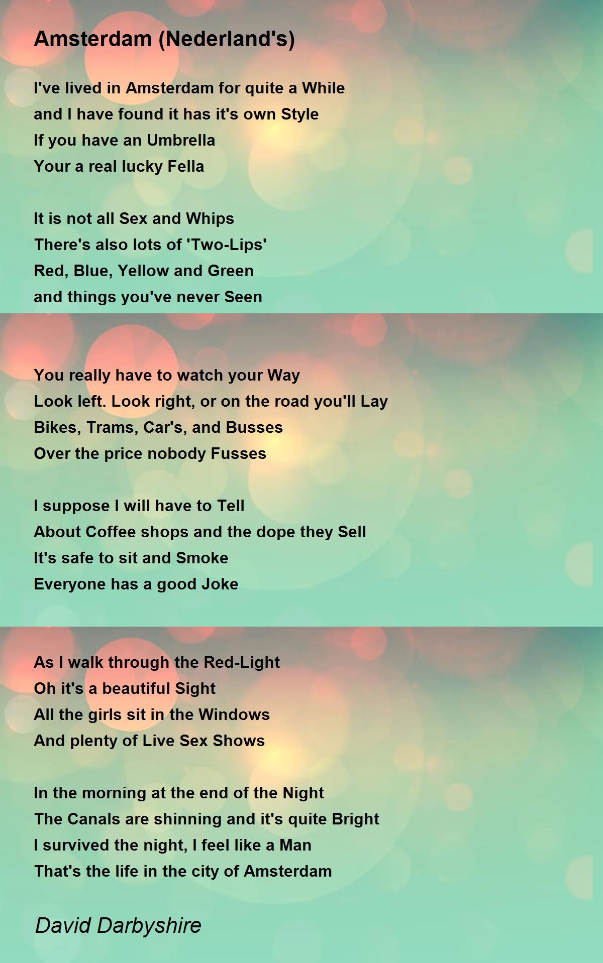 Amsterdam (Nederland's) Poem by David Darbyshire - Poem Hunter