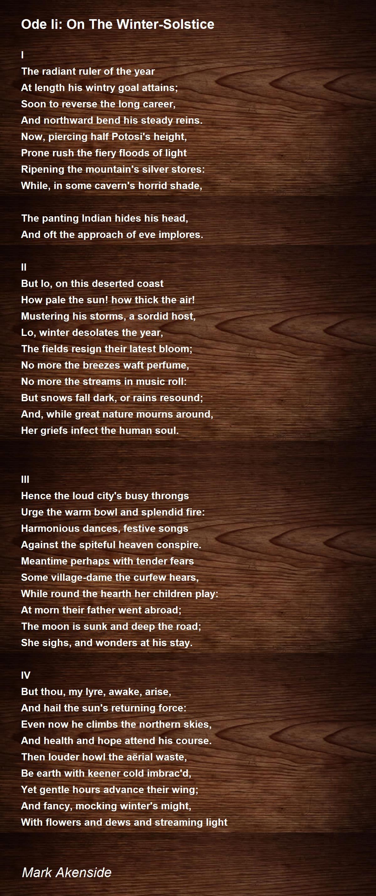 Ode Ii: On The Winter-Solstice Poem by Mark Akenside - Poem Hunter