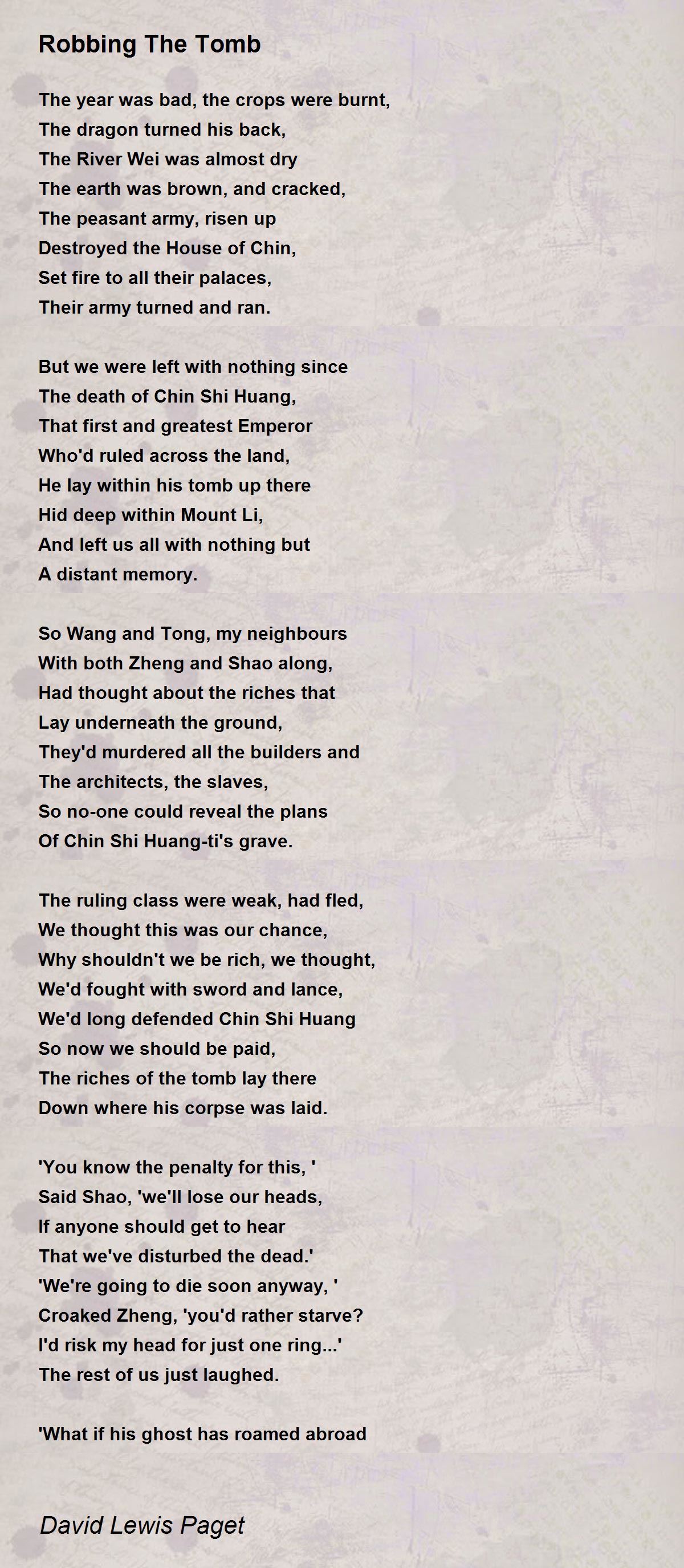 Robbing The Tomb - Robbing The Tomb Poem by David Lewis Paget
