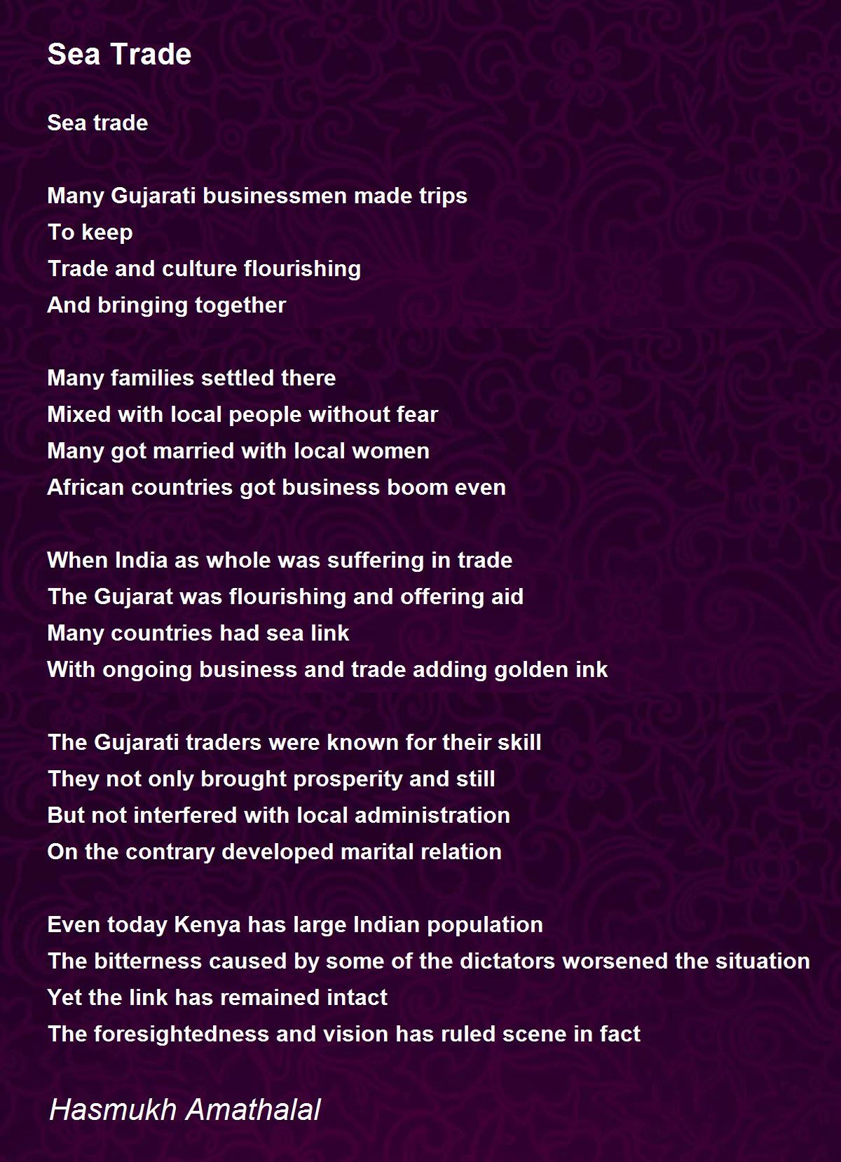 Sea Trade by Mehta Hasmukh Amathalal - Sea Trade Poem