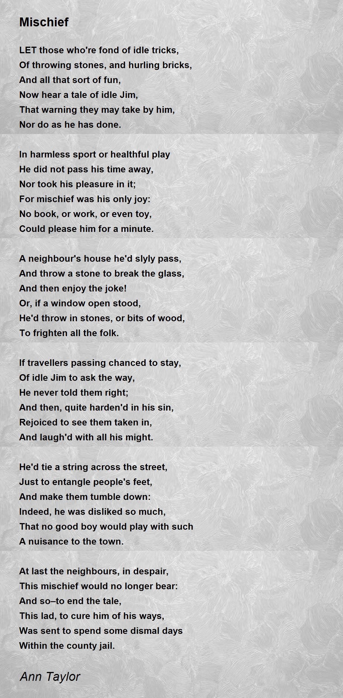 Mischief Poem by Ann Taylor - Poem Hunter