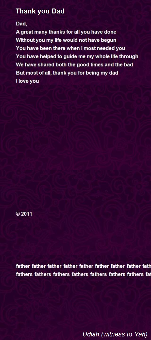 Thank You Dad Poems From Daughter