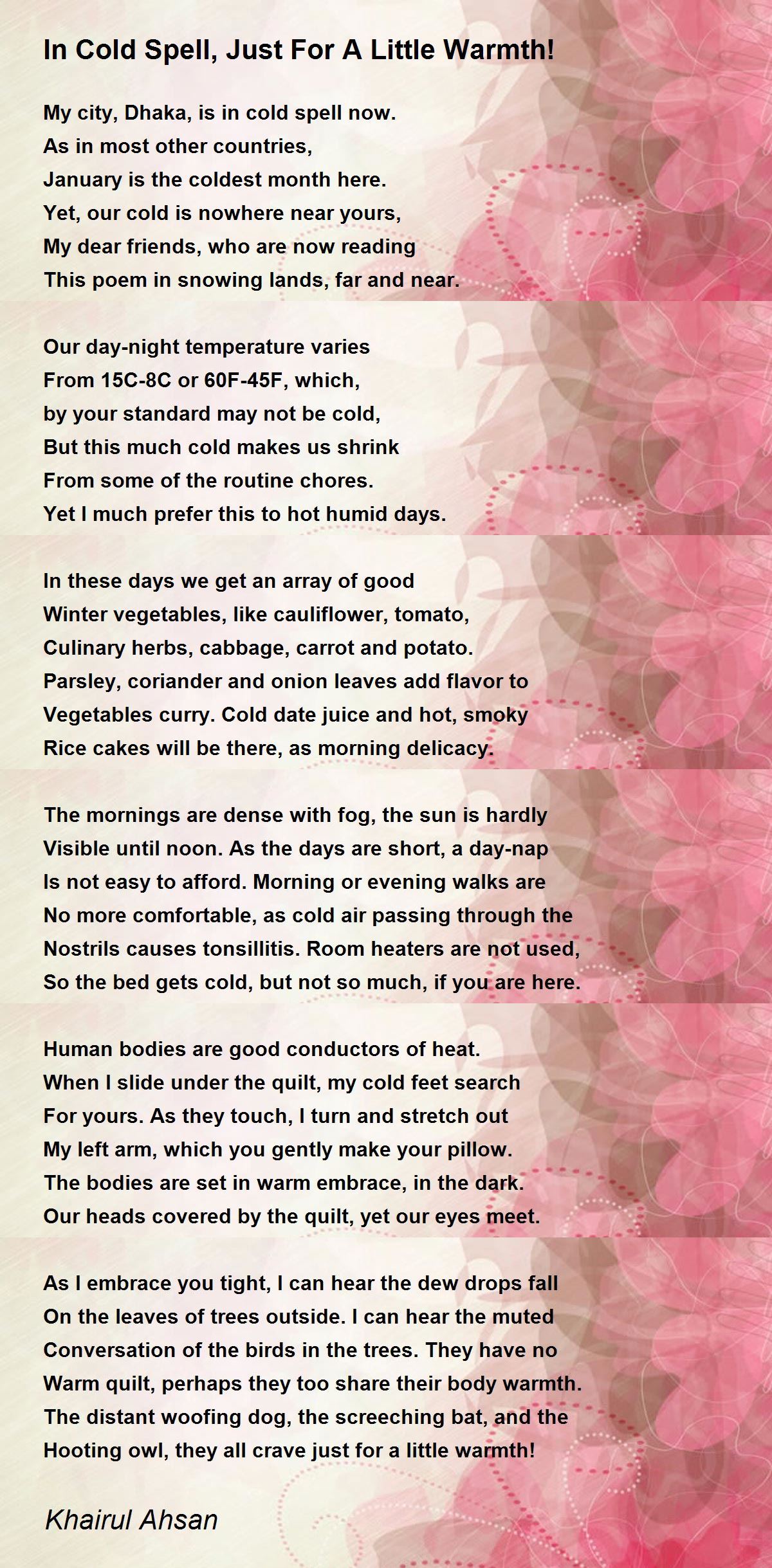 In Cold Spell, Just For A Little Warmth! Poem by Khairul Ahsan - Poem ...