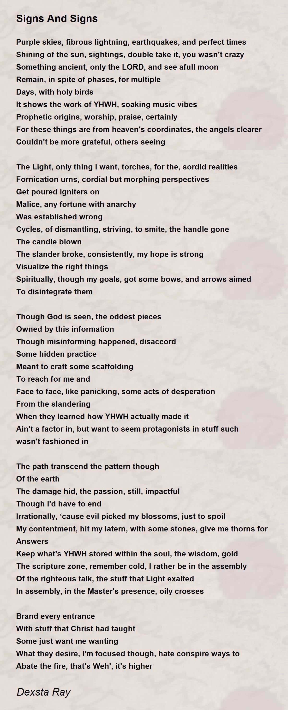 Signs And Signs - Signs And Signs Poem by Dexsta Ray