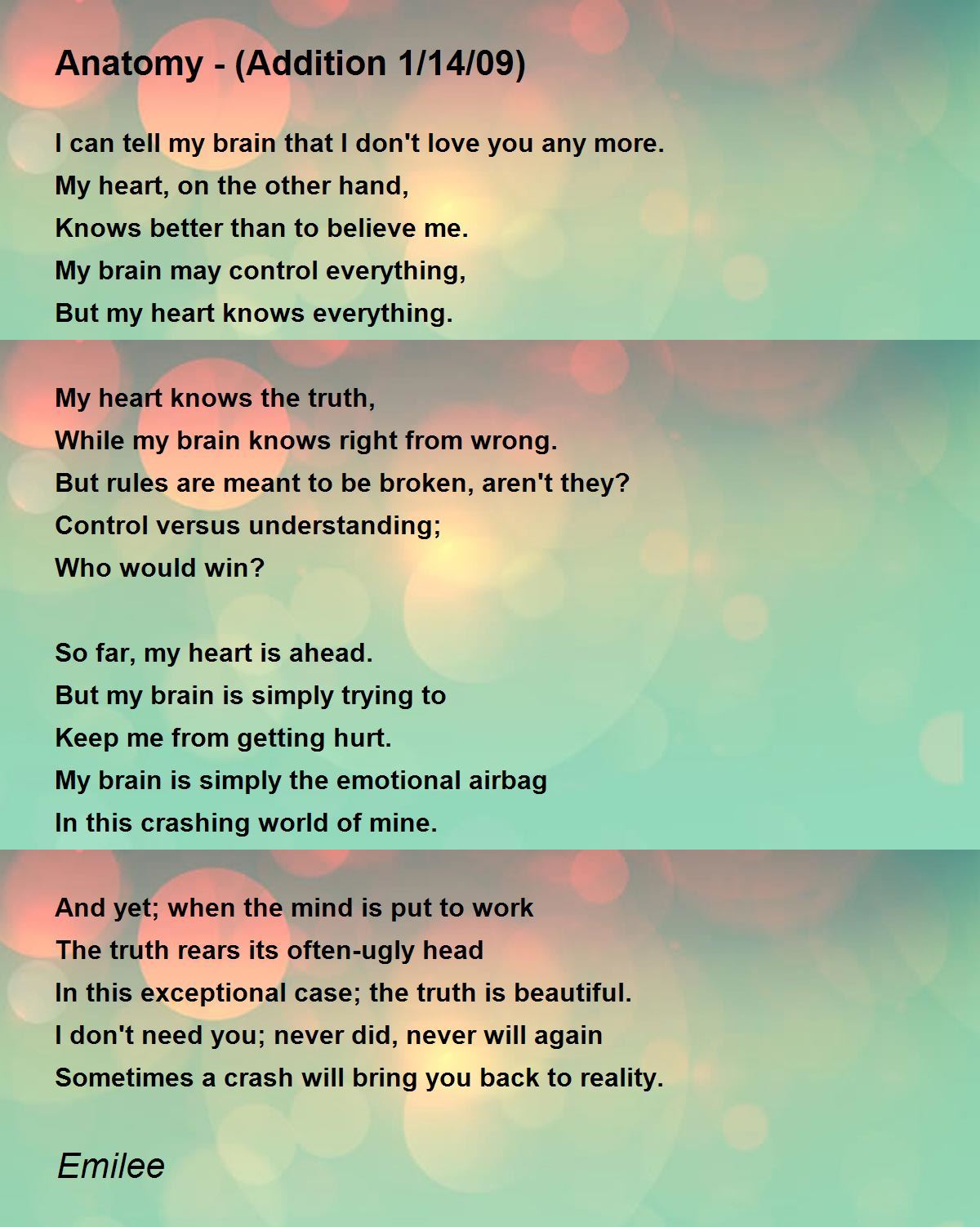 Anatomy - (Addition 1/14/09) by Emilee - Anatomy - (Addition 1/14/09) Poem