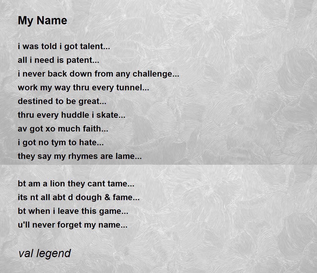 My Name by val legend - My Name Poem