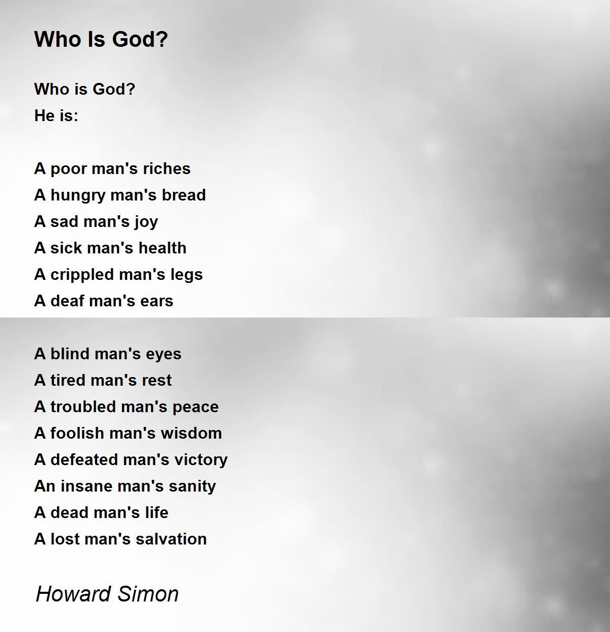 Who Is God? Poem by Howard Simon - Poem Hunter