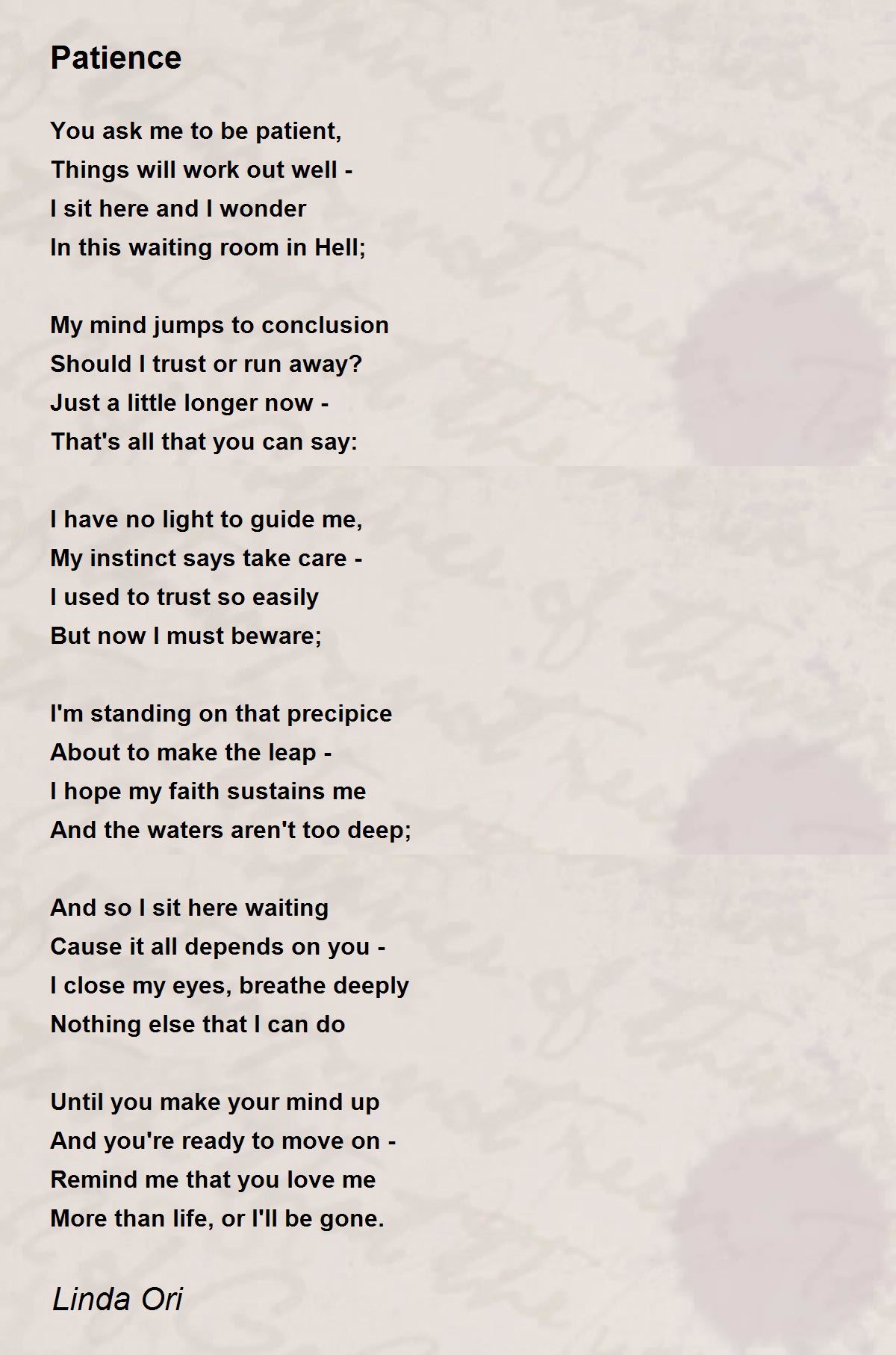 Patience Poems The Patient Poem