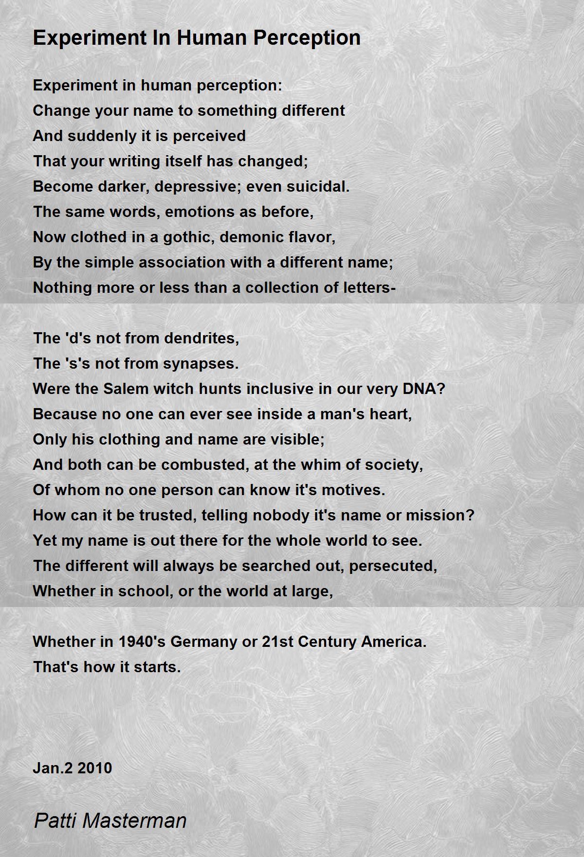 Experiment In Human Perception by Patti Masterman - Experiment In Human ...