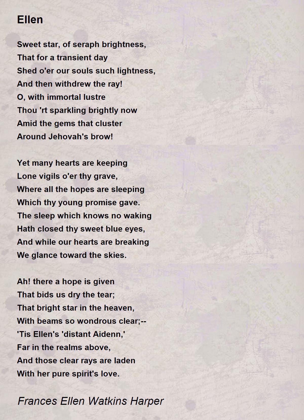 Ellen - Ellen Poem by Frances Ellen Watkins Harper