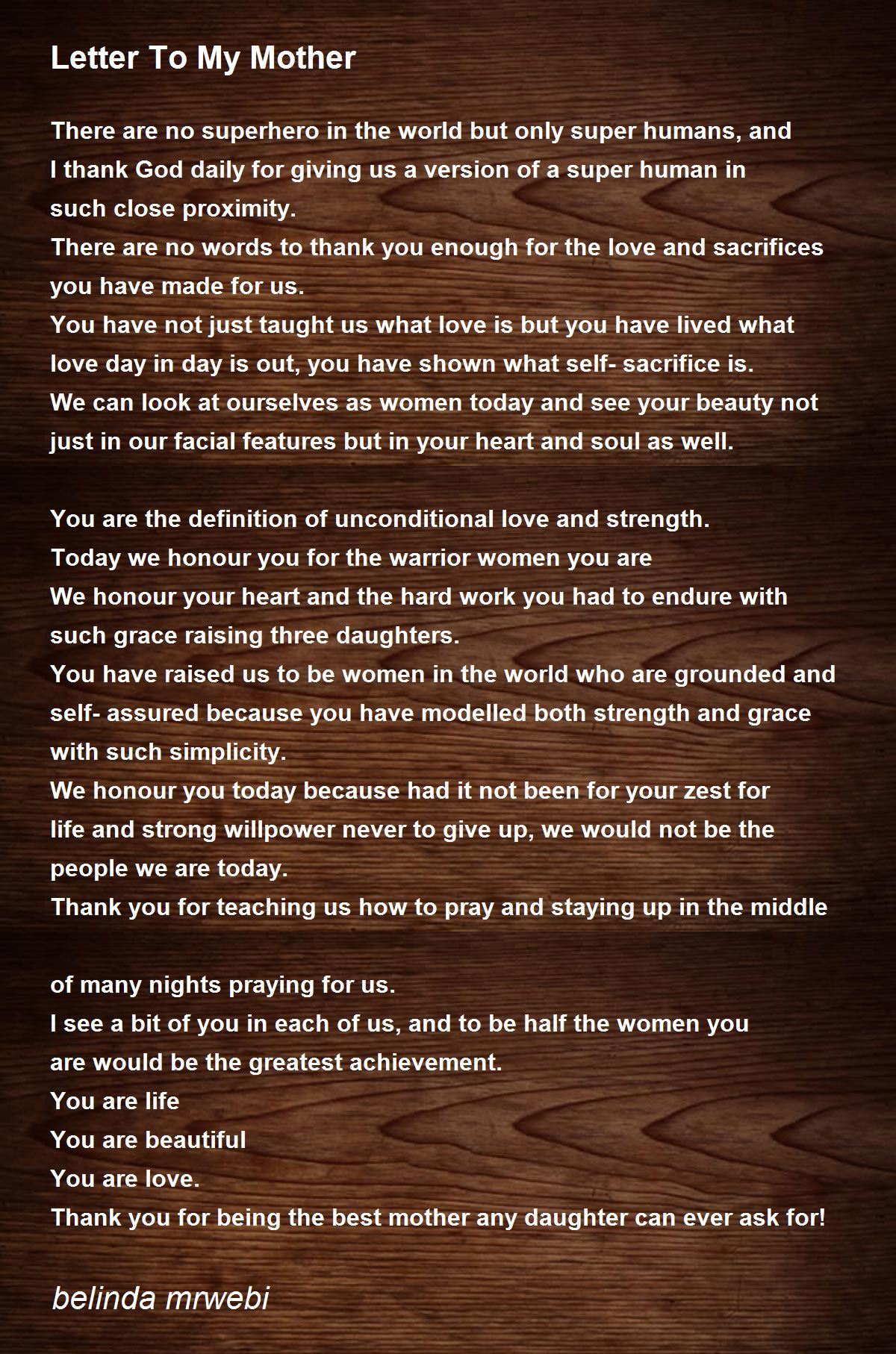 A Letter To My Mother