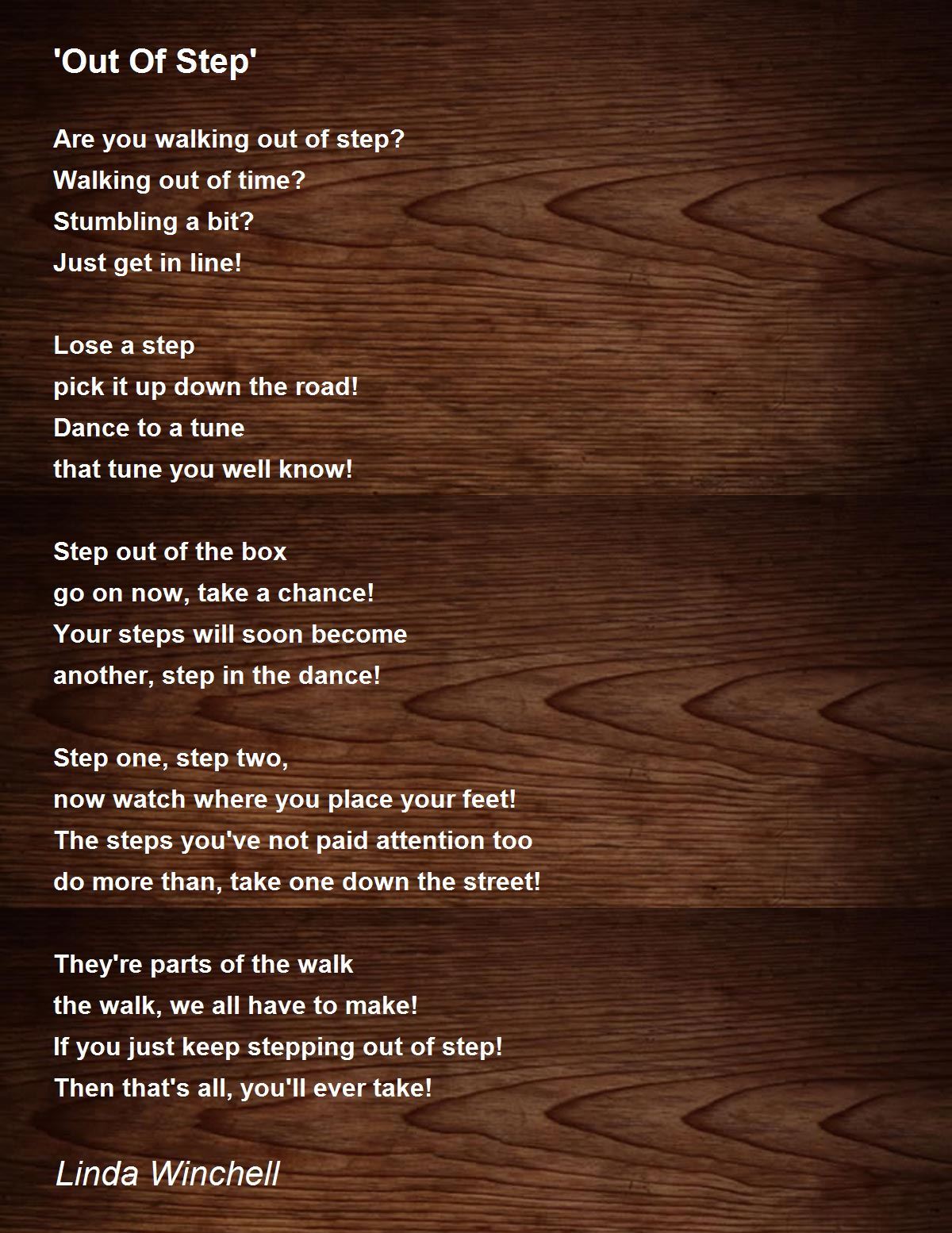 'Out Of Step' by Linda Winchell - 'Out Of Step' Poem