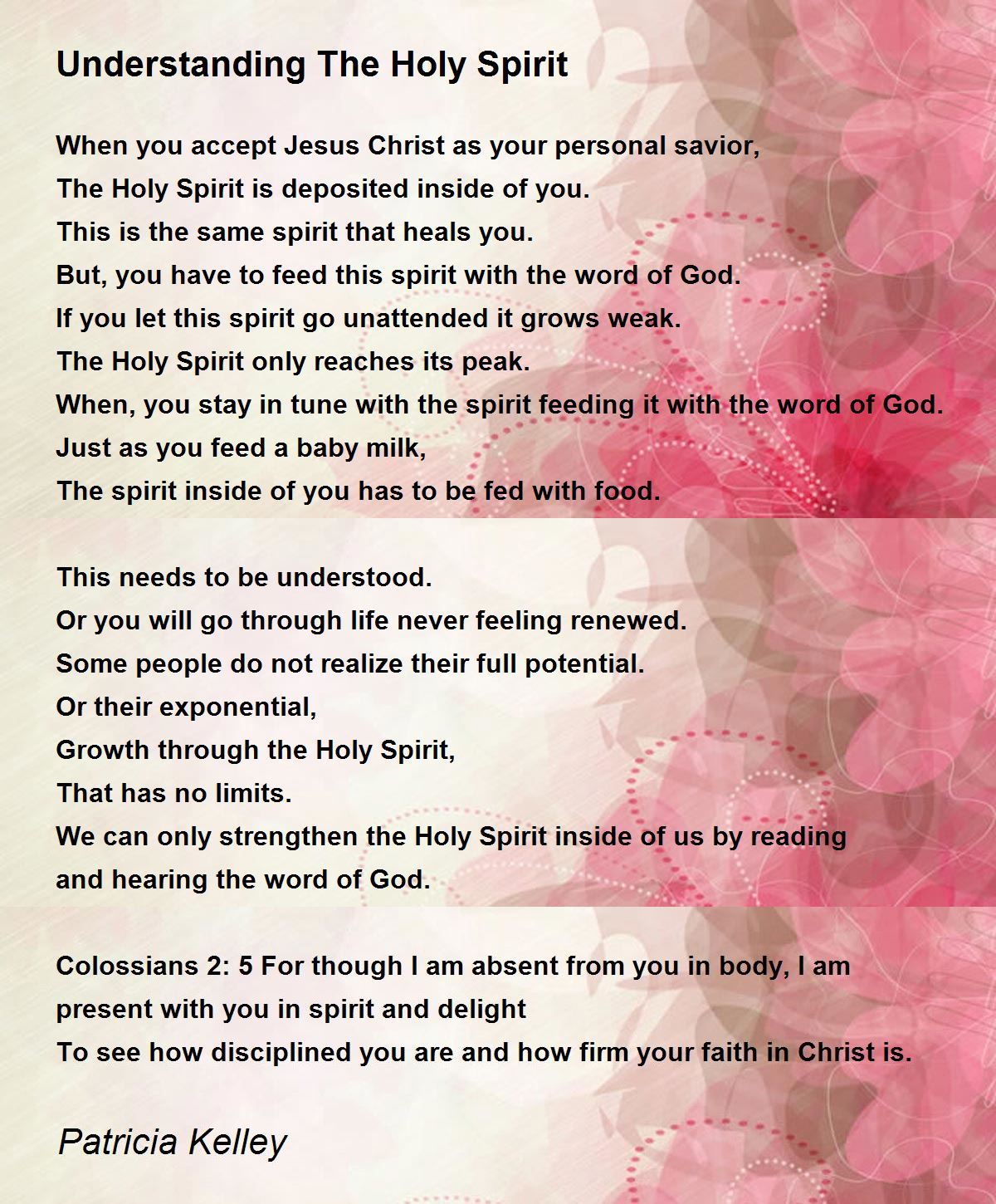 Understanding The Holy Spirit Poem By Patricia Kelley Poem Hunter South ...