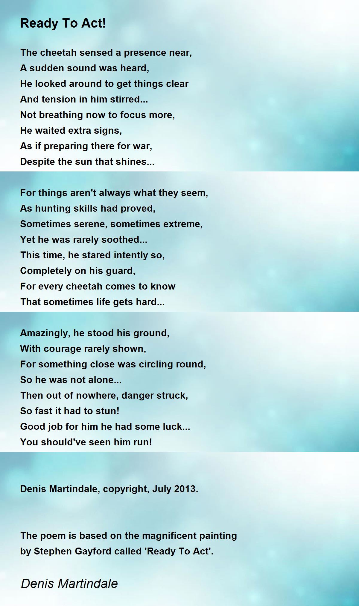 Ready To Act! by Denis Martindale - Ready To Act! Poem