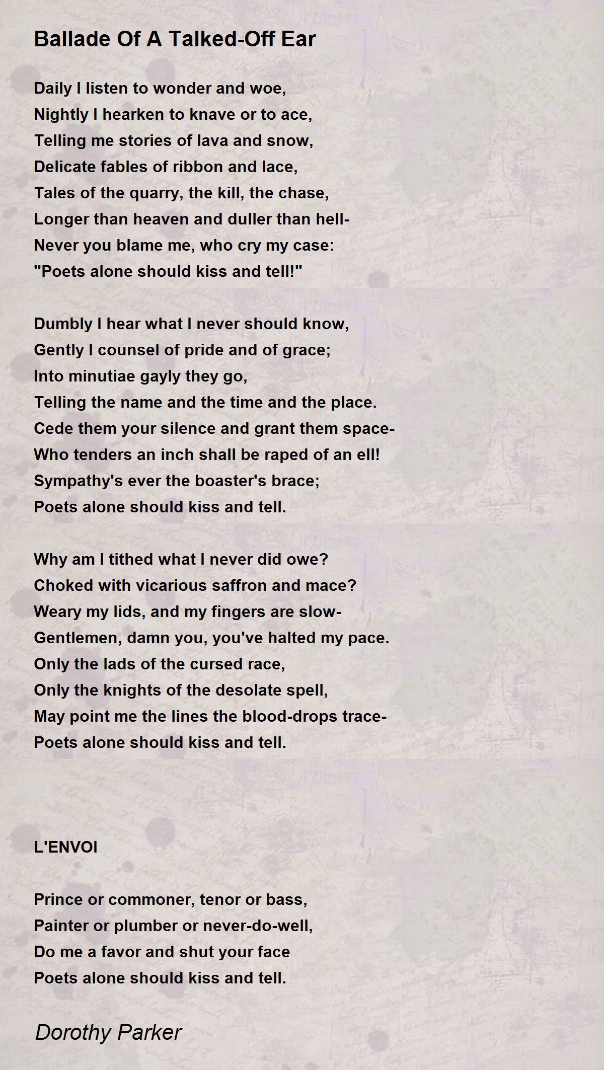 Ballade Of A Talked-Off Ear Poem by Dorothy Parker - Poem Hunter