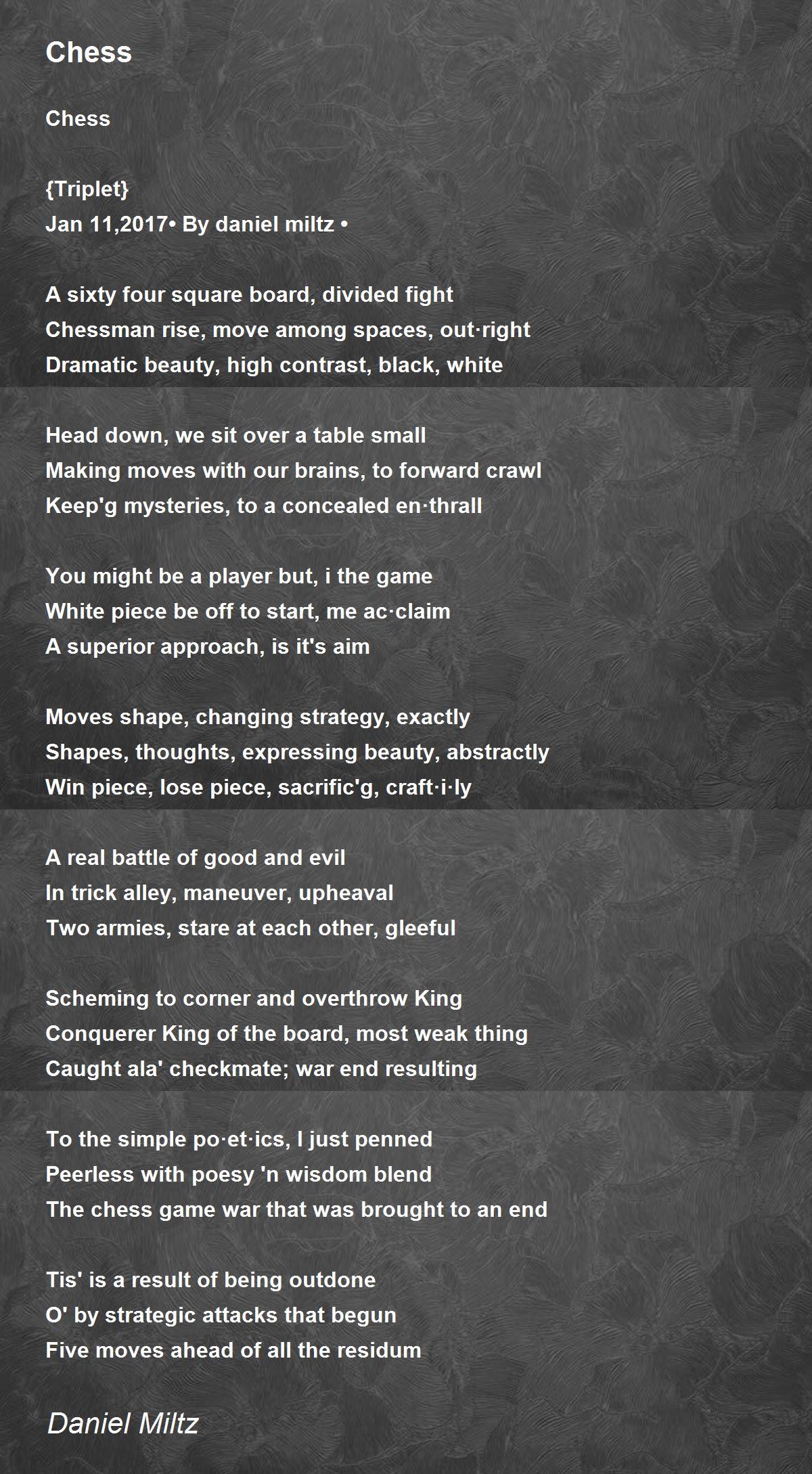 Chess Poem by Daniel Miltz - Poem Hunter