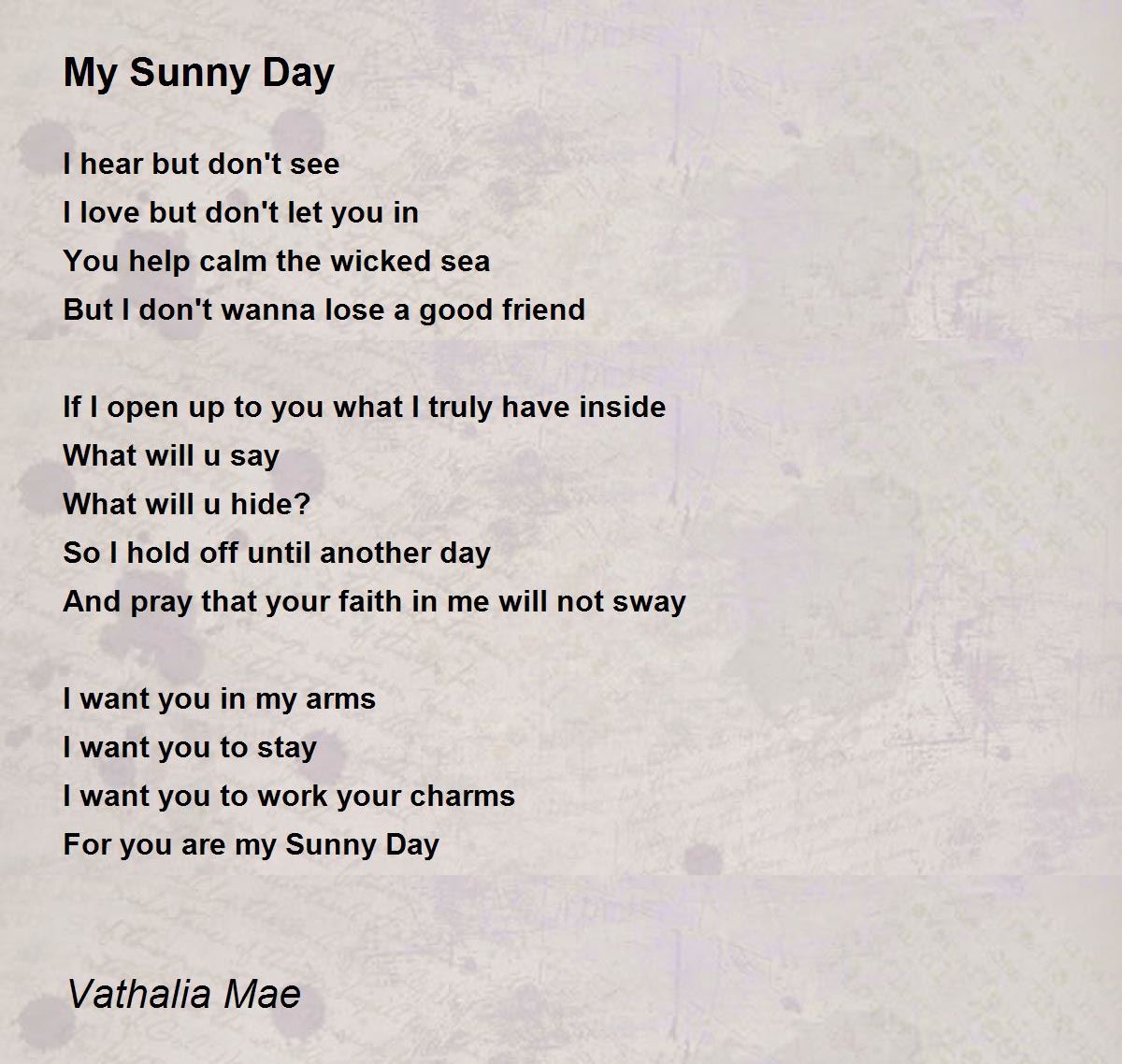My Sunny Day by Vathalia Mae - My Sunny Day Poem
