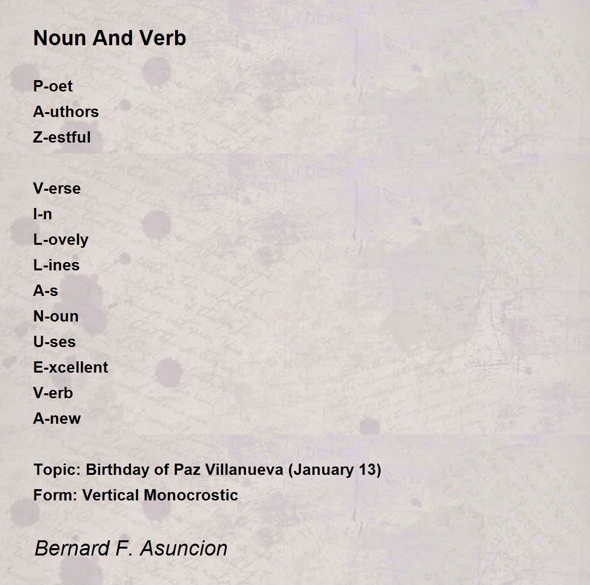 Noun And Verb Poem by Bernard F. Asuncion - Poem Hunter