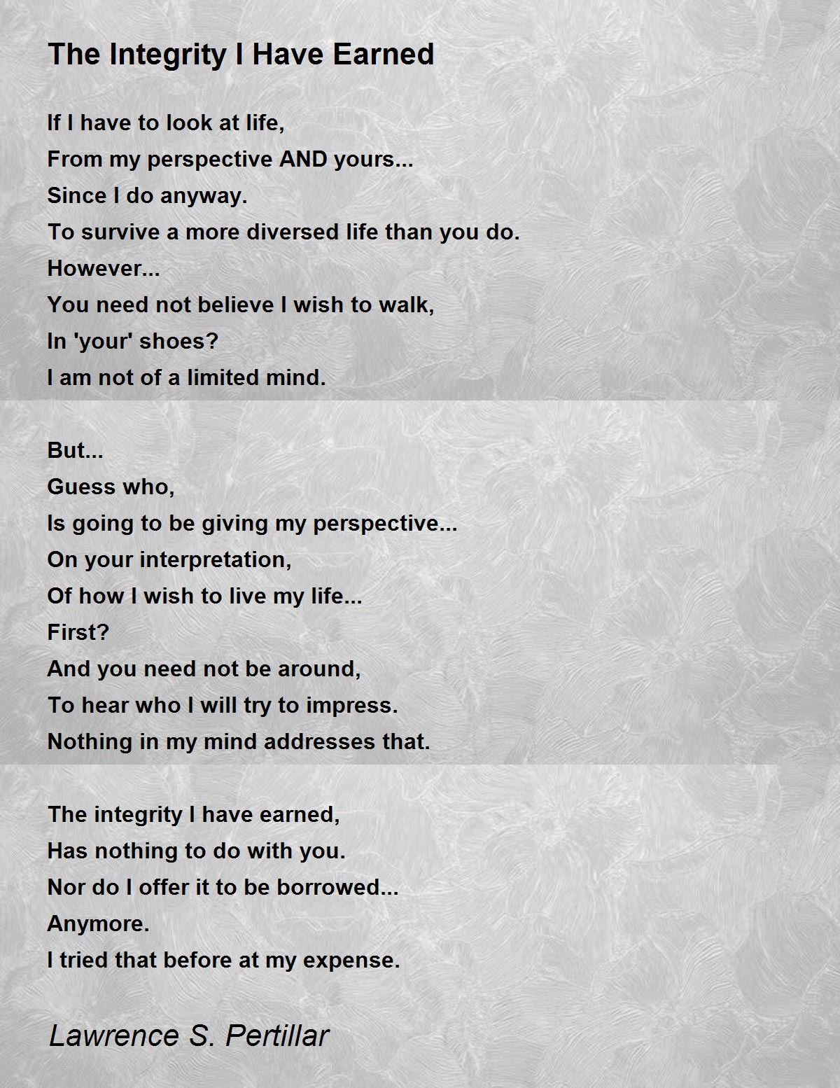 The Integrity I Have Earned by Lawrence S. Pertillar - The Integrity I ...