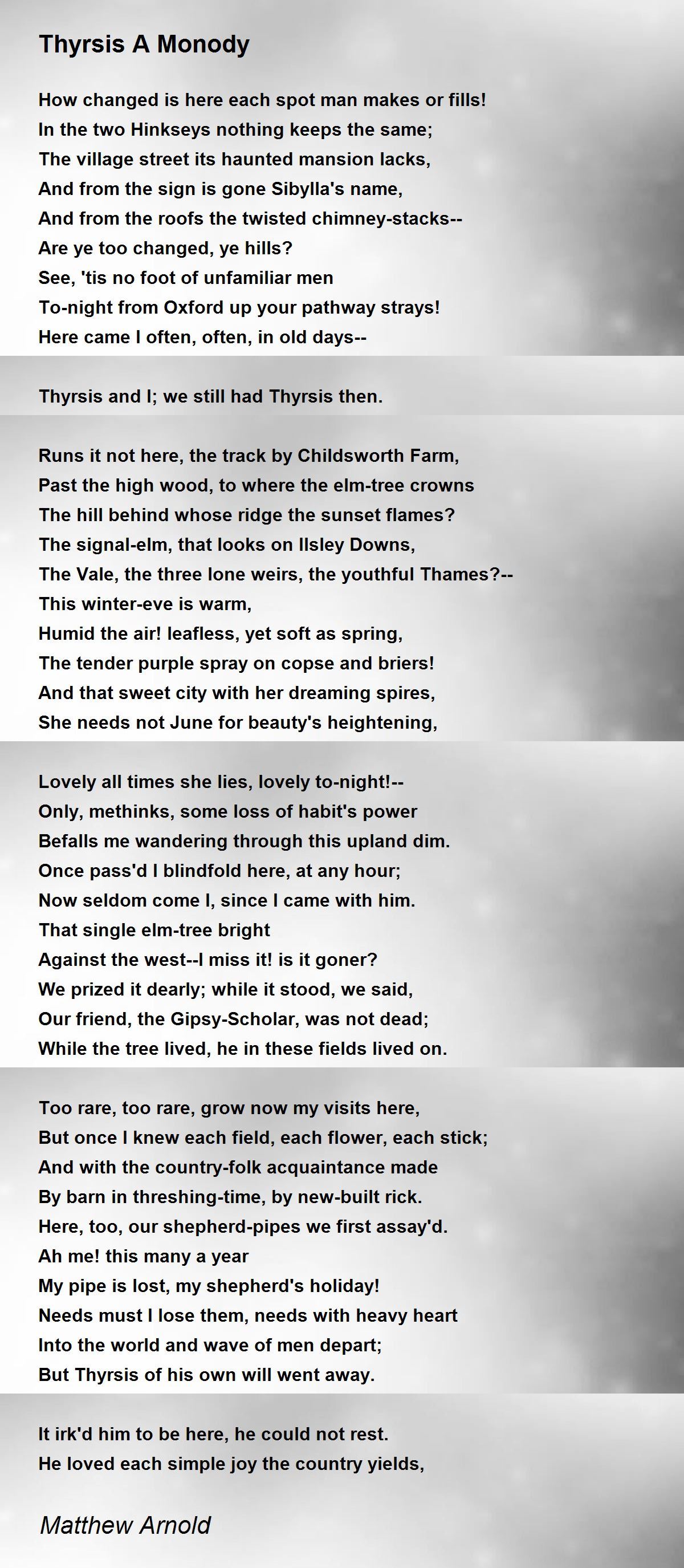 Thyrsis A Monody Poem by Matthew Arnold - Poem Hunter