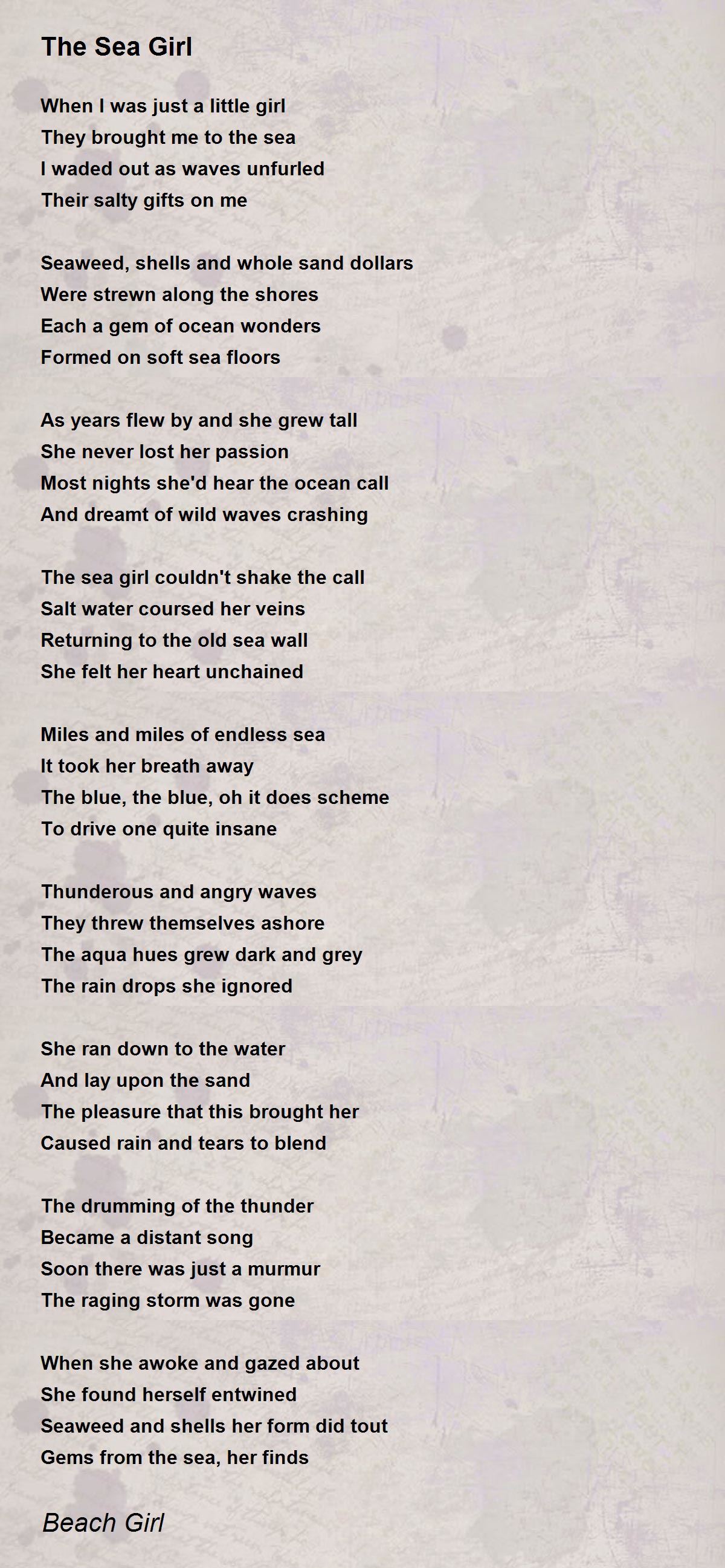 The Sea Girl Poem by Beach Girl - Poem Hunter