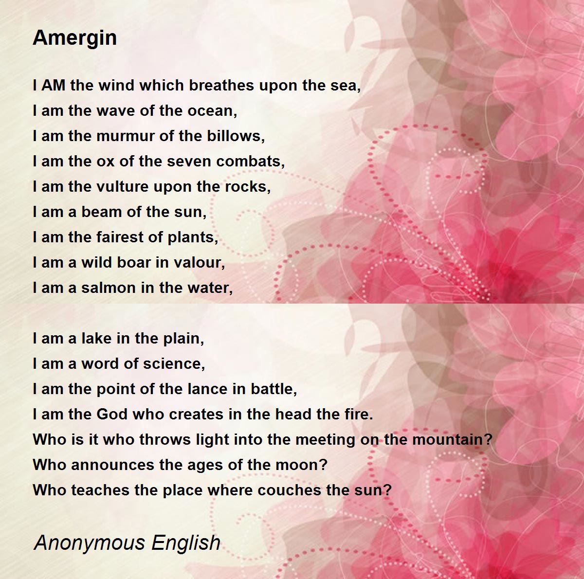 Amergin Poem by Anonymous English - Poem Hunter