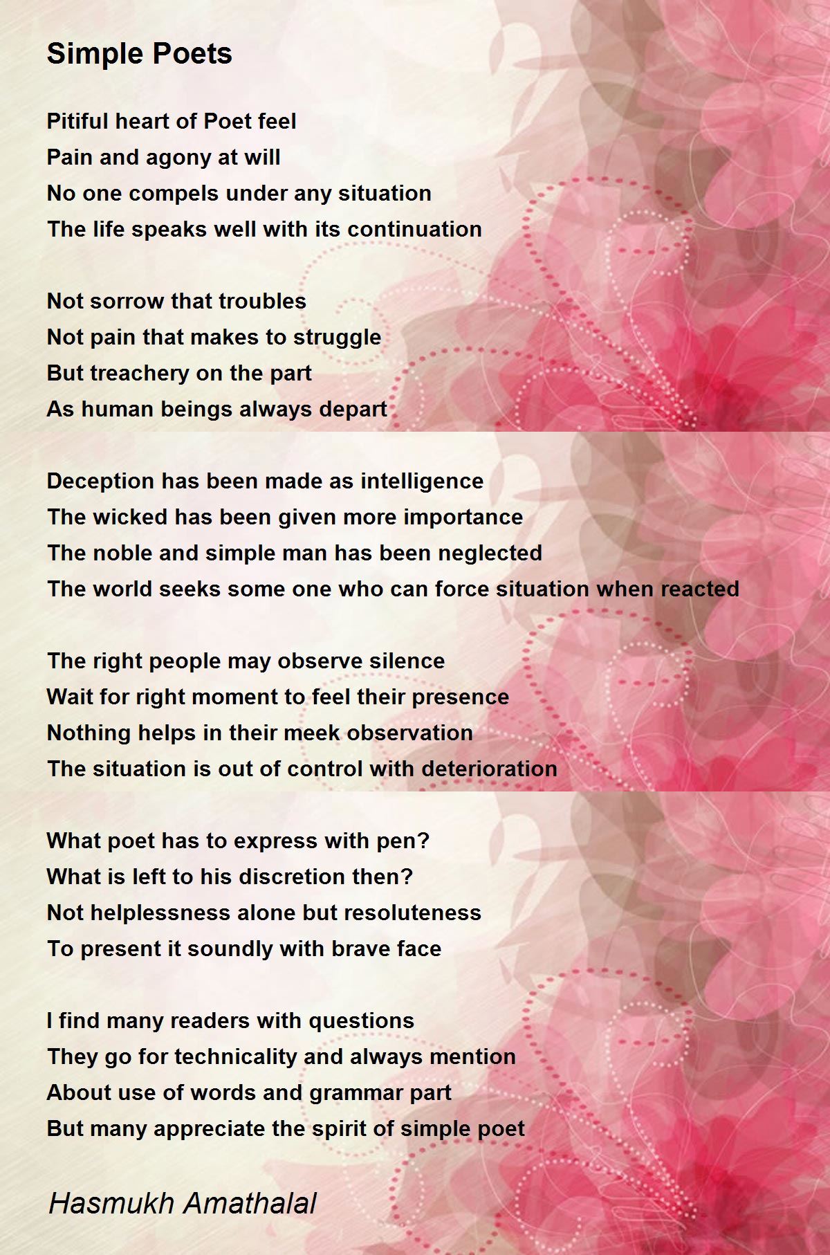 Simple Poets by Mehta Hasmukh Amathalal - Simple Poets Poem