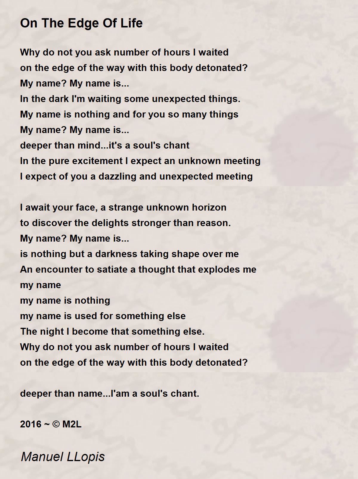 On The Edge Of Life - On The Edge Of Life Poem by Manuel LLopis