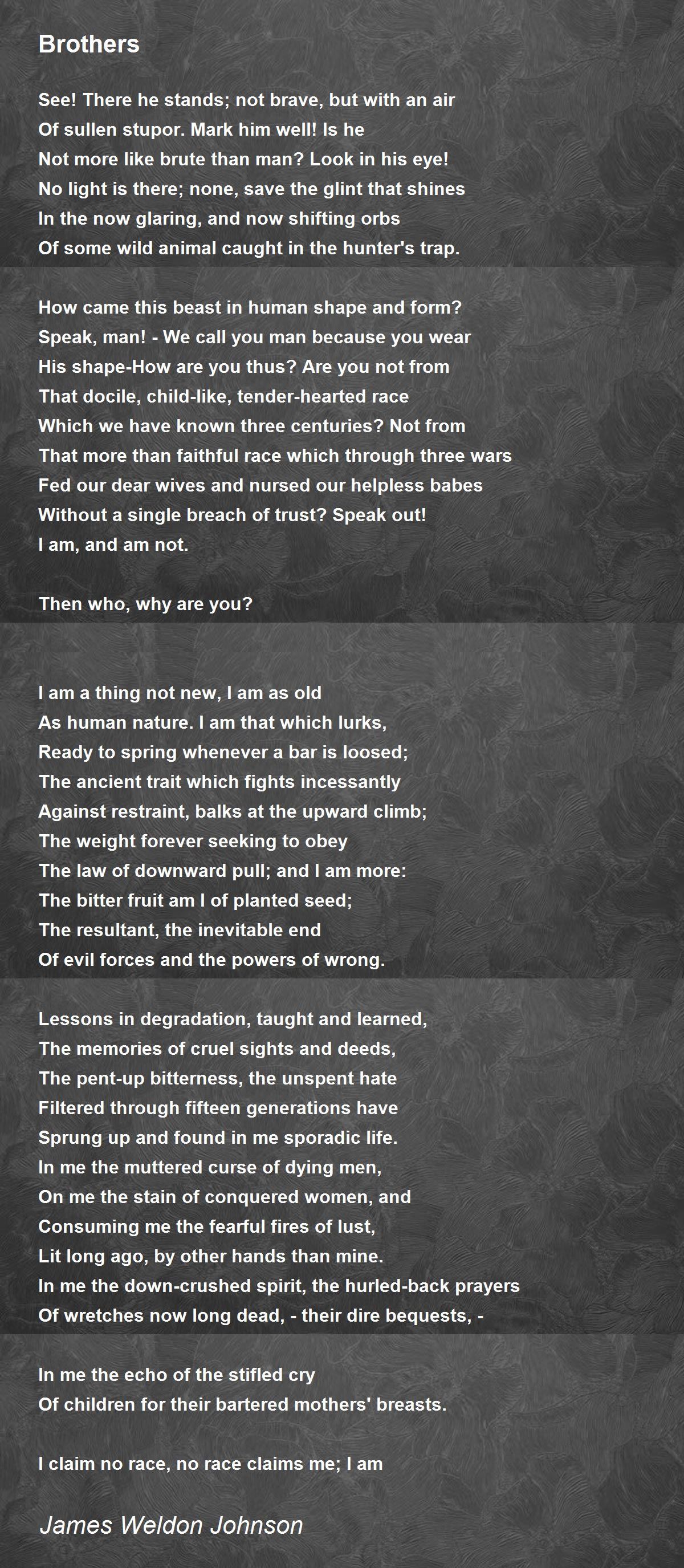 Brothers Poem by James Weldon Johnson - Poem Hunter