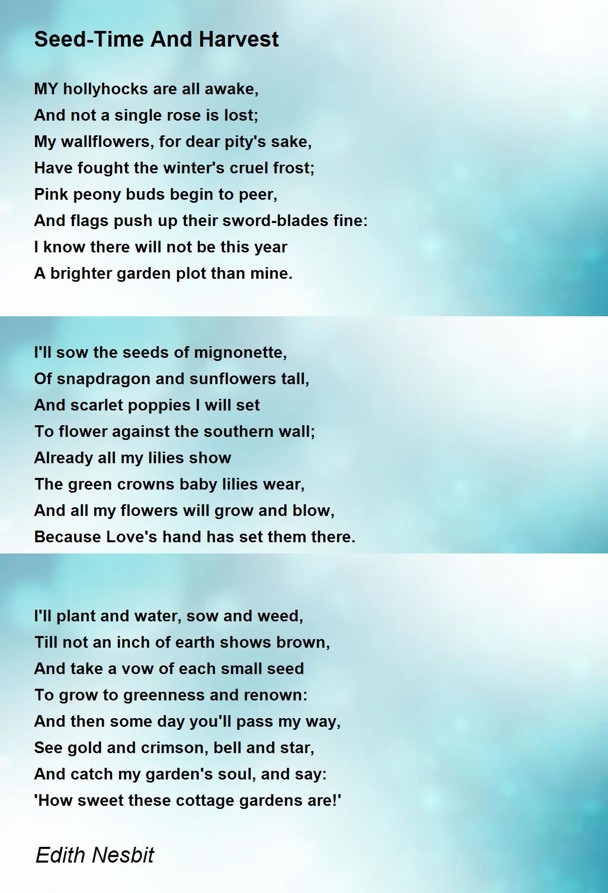 Seed-Time And Harvest Poem by Edith Nesbit - Poem Hunter