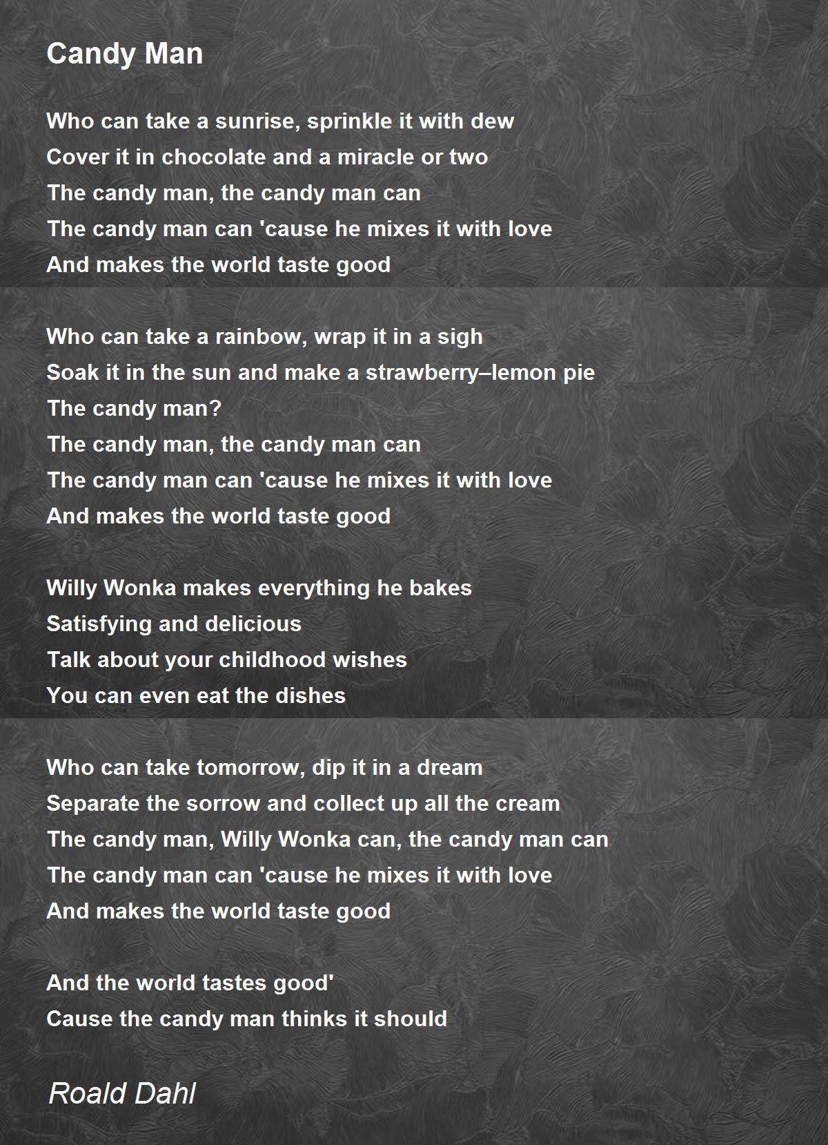 Candy Man Poem By Roald Dahl Poem Hunter Candy Man Poem By Roald Dahl Poem Hunter