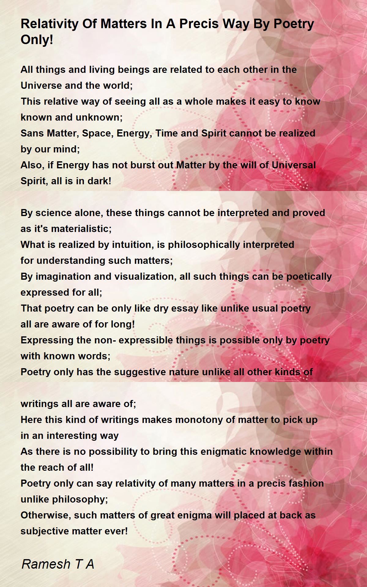 Relativity Of Matters In A Precis Way By Poetry Only! - Relativity Of ...