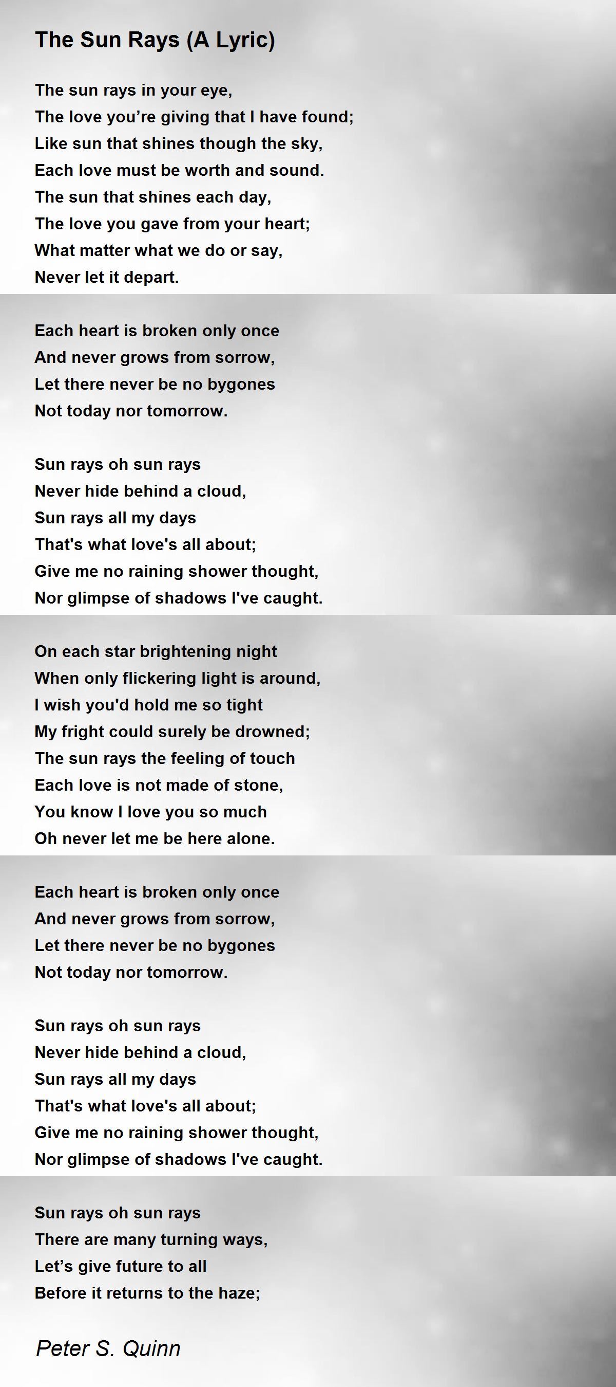 The Sun Rays (A Lyric) Poem by Peter S. Quinn - Poem Hunter