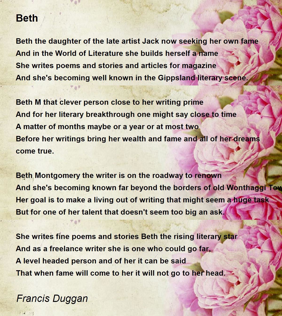 Beth by Francis Duggan - Beth Poem