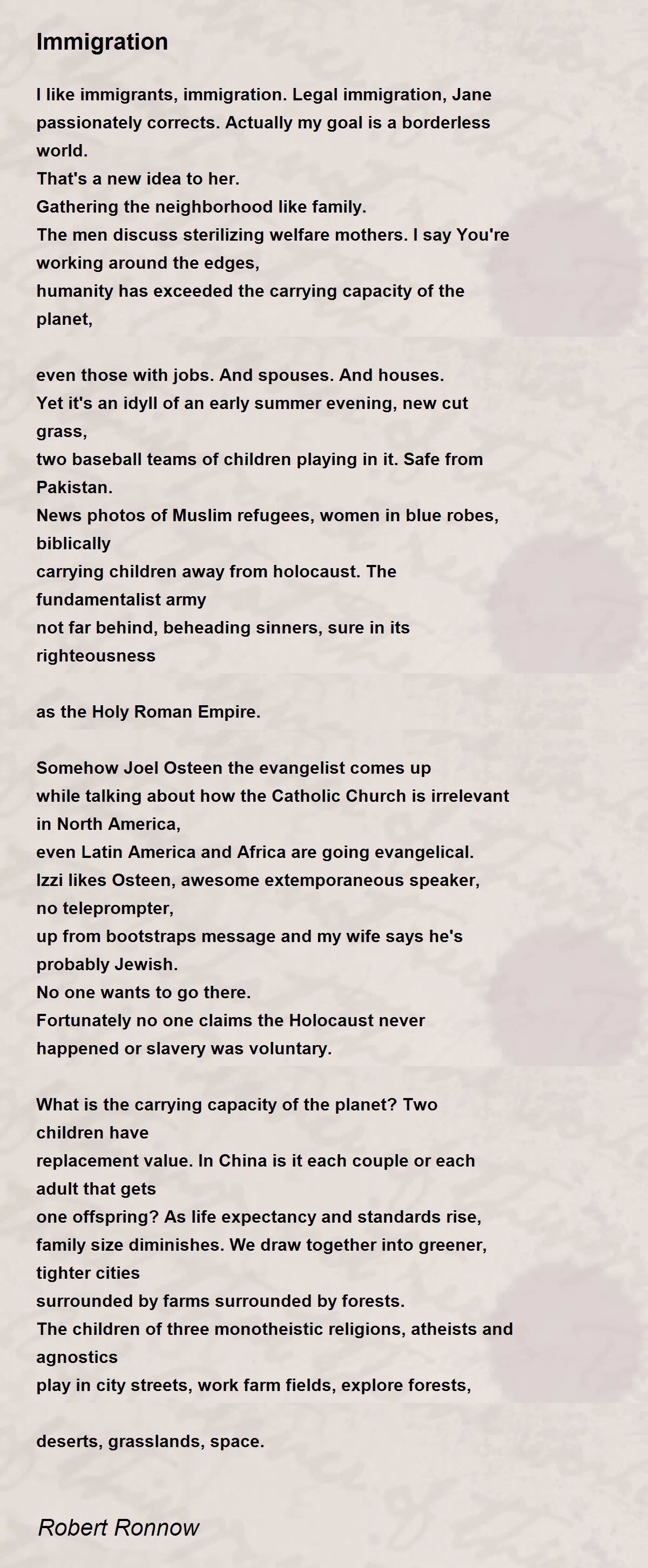 Immigration Poem by Robert Ronnow - Poem Hunter