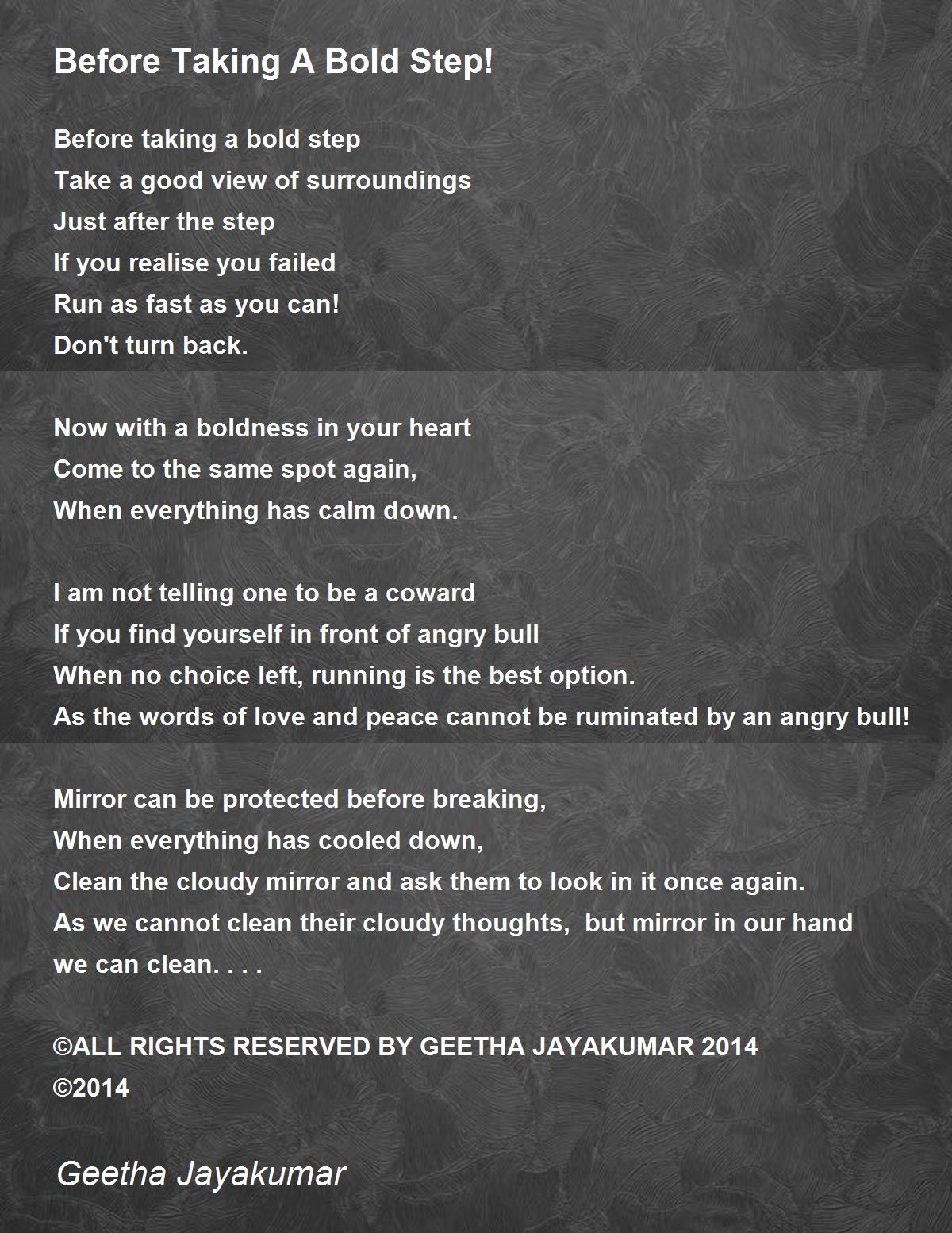 Before Taking A Bold Step! by Geetha Jayakumar - Before Taking A Bold ...