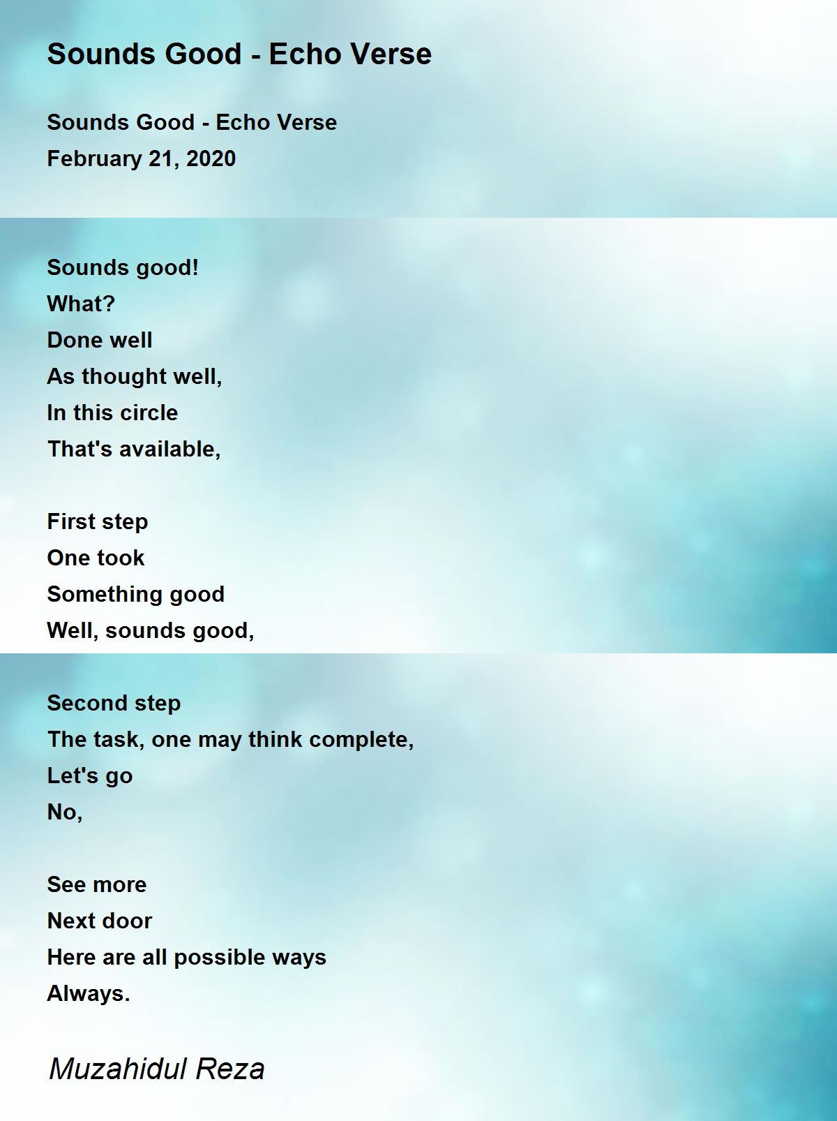 Sounds Good - Echo Verse - Sounds Good - Echo Verse Poem by Muzahidul Reza