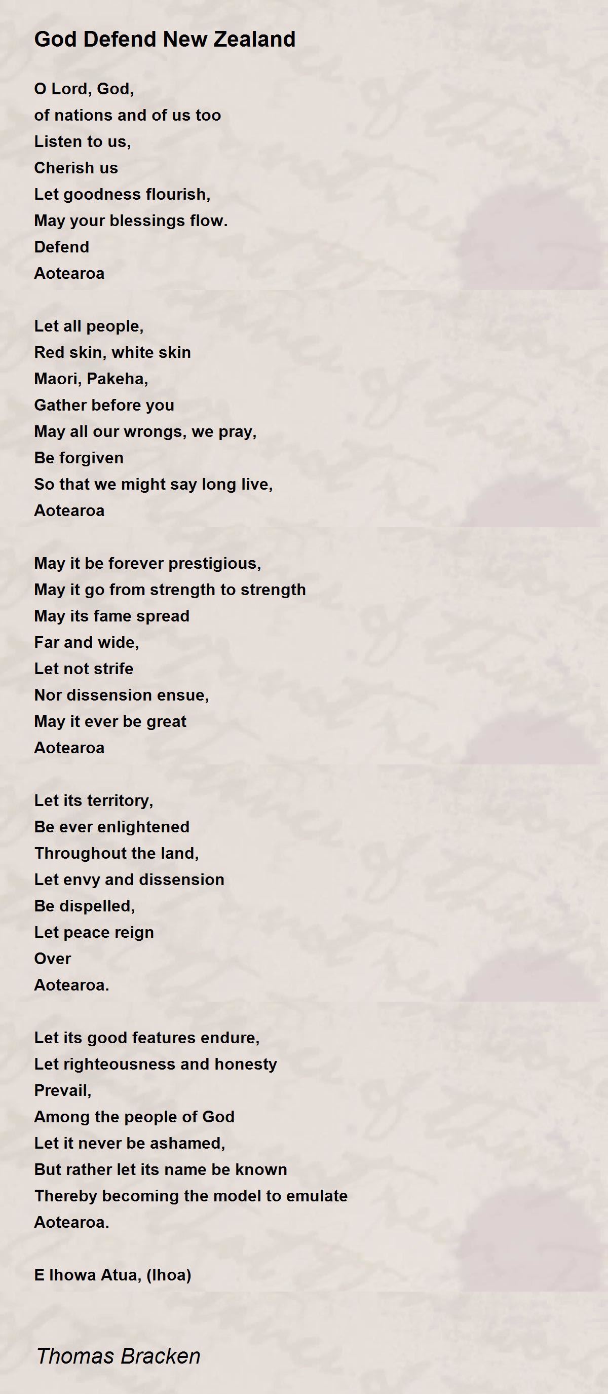 God Defend New Zealand Poem by Thomas Bracken - Poem Hunter