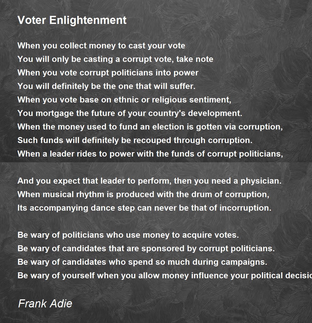 Voter Enlightenment by Frank Adie - Voter Enlightenment Poem