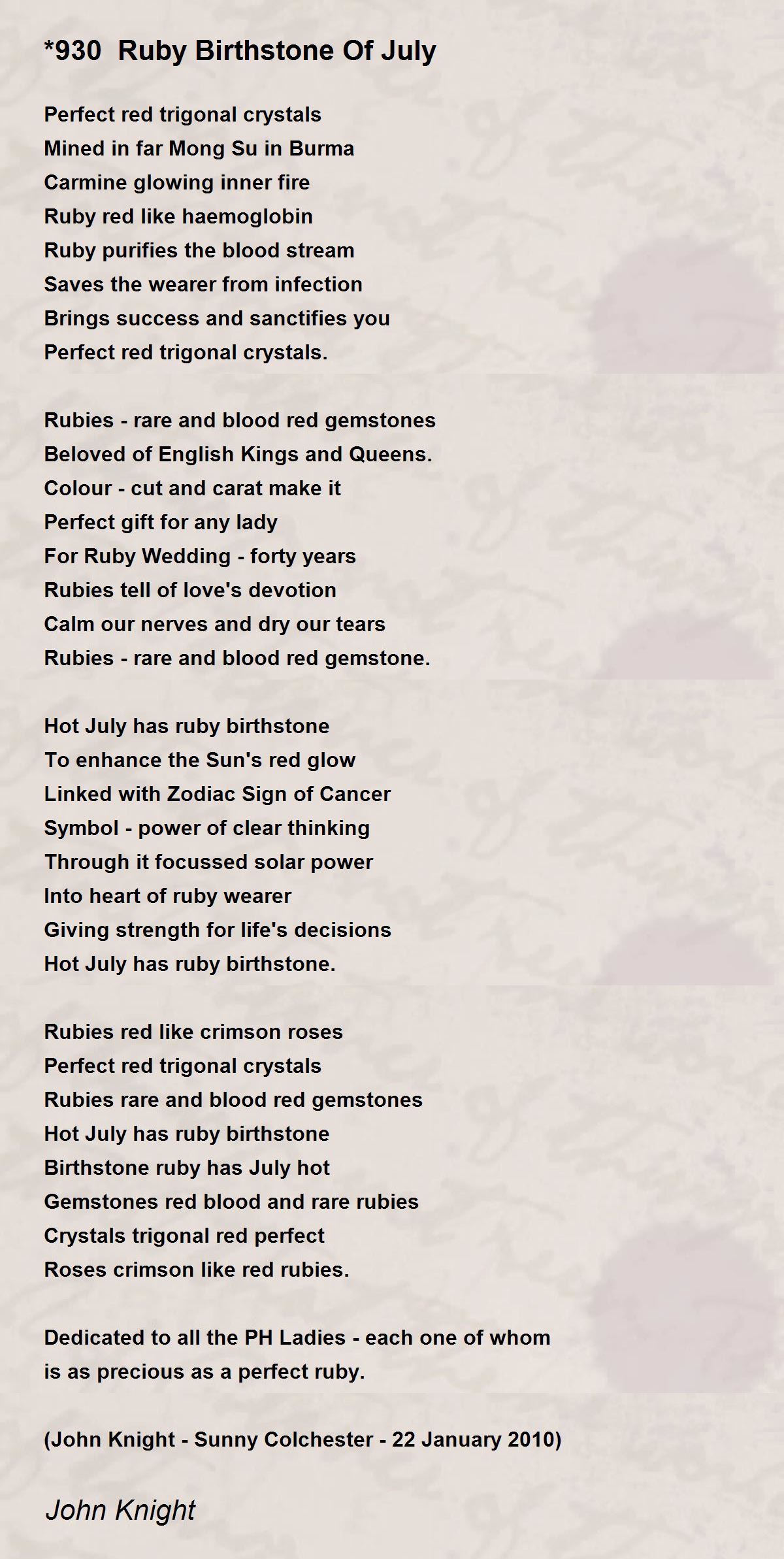 *930 Ruby Birthstone Of July Poem by John Knight - Poem Hunter