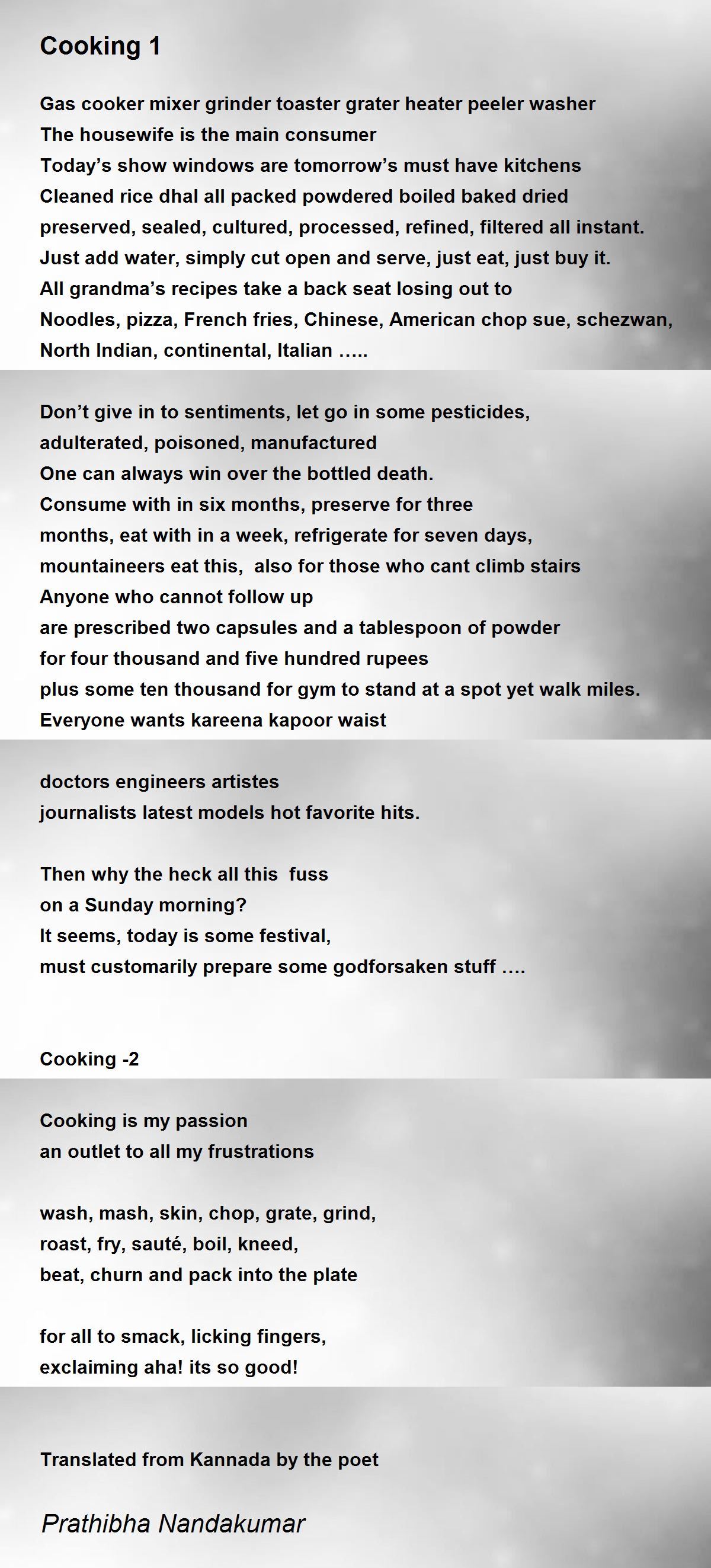 Cooking 1 Poem by Prathibha Nandakumar - Poem Hunter