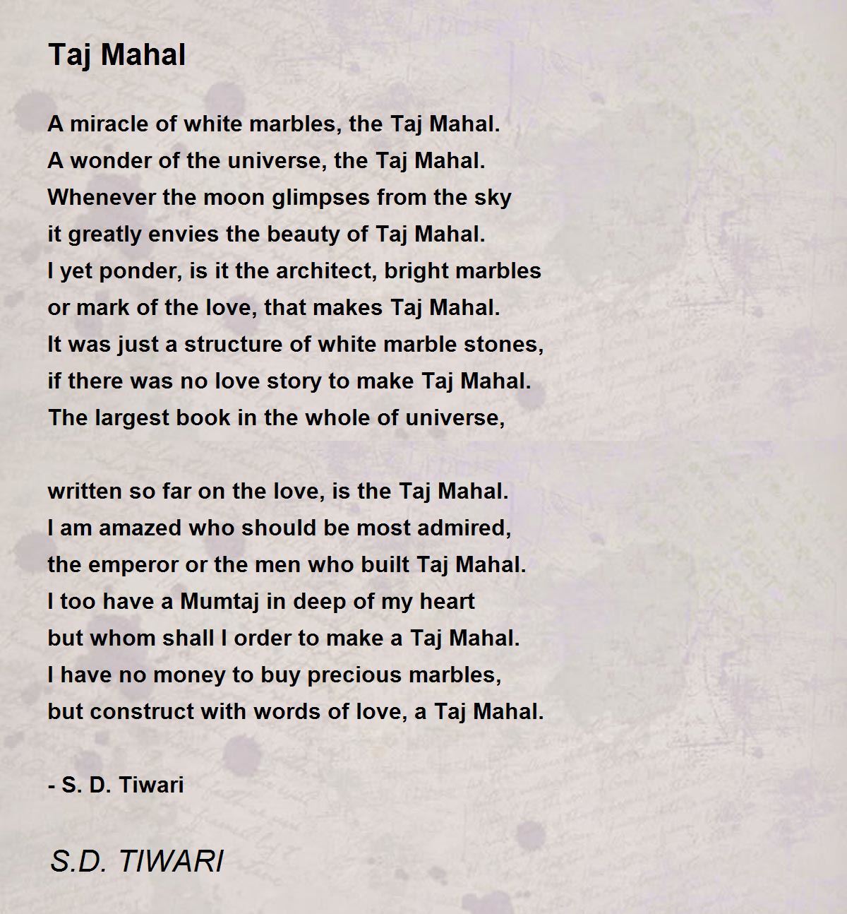 Taj Mahal - Taj Mahal Poem by S.D. TIWARI